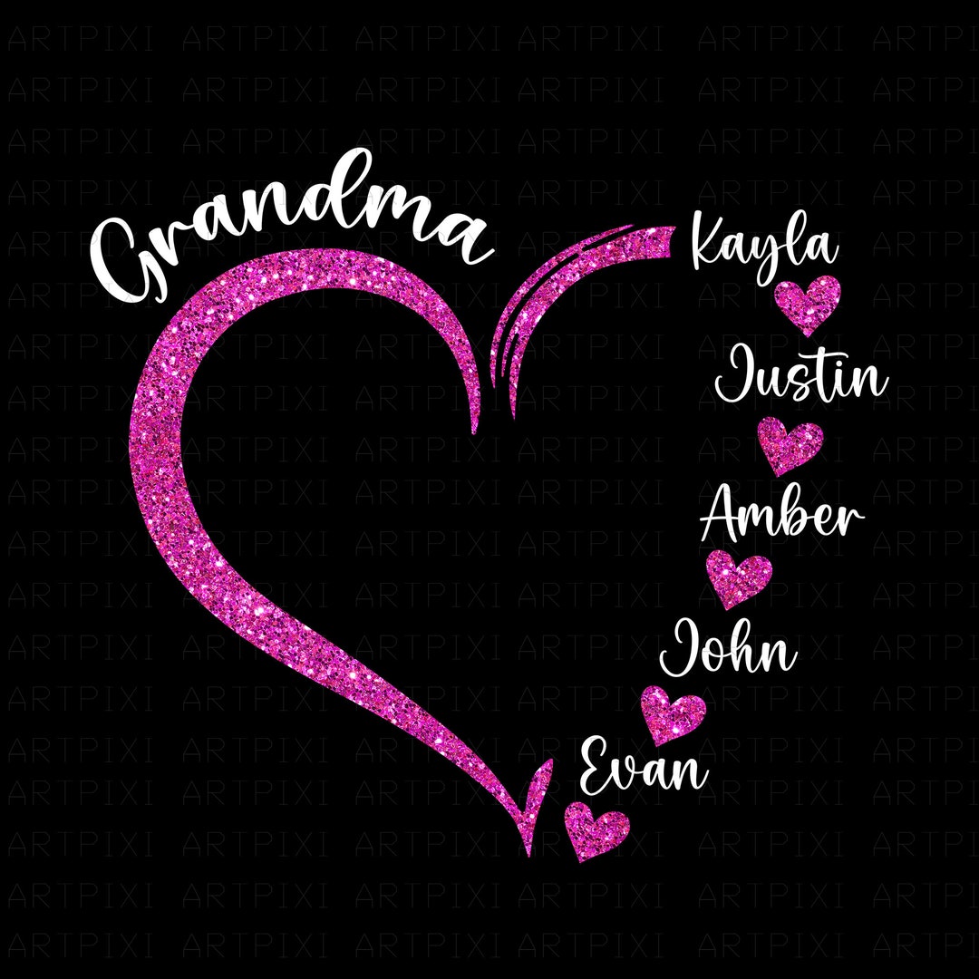 Custom Grandma PNG, Grandma Heart Digital Download, Grandkids Name PNG ...