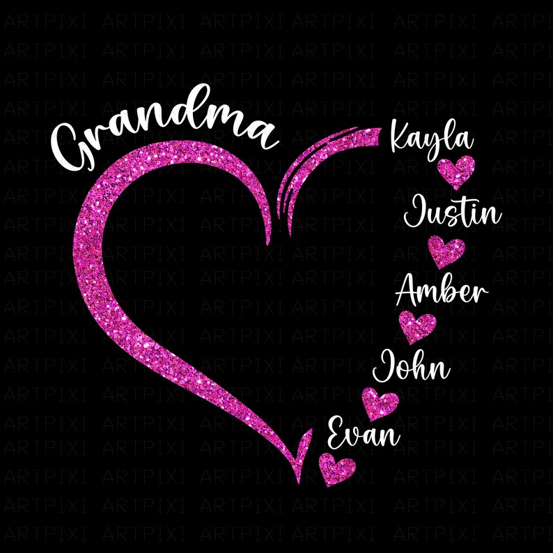 Custom Grandma PNG, Grandma Heart Digital Download, Grandkids Name PNG ...