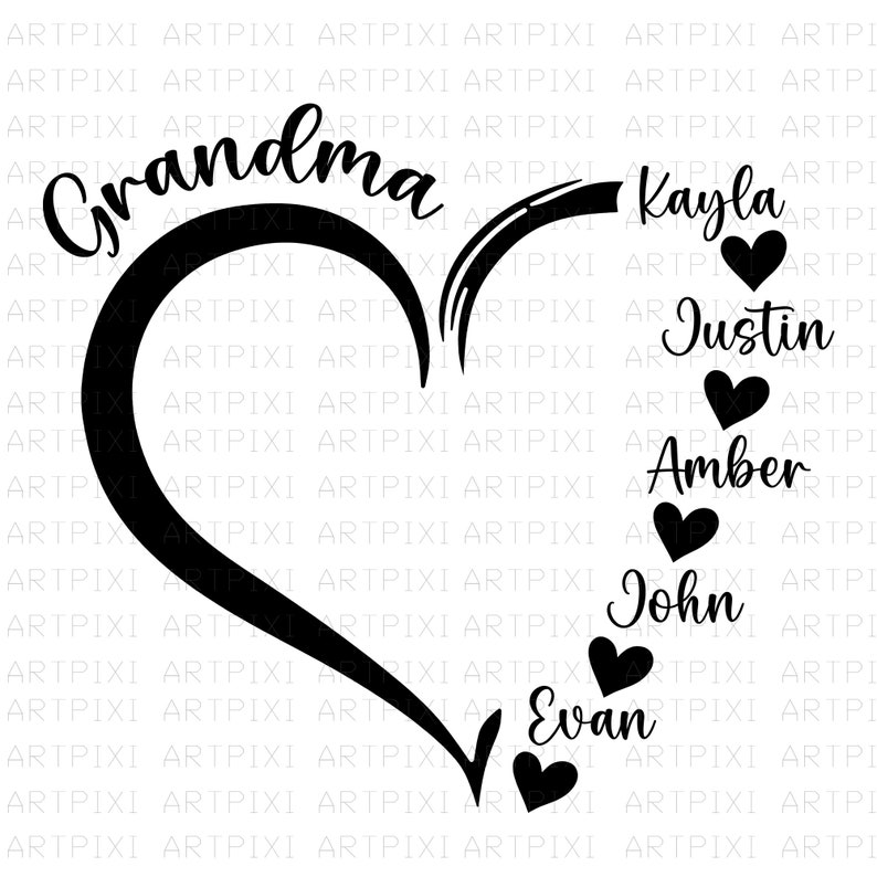 Custom Grandma PNG, Grandma Heart Digital Download, Grandkids Name PNG ...