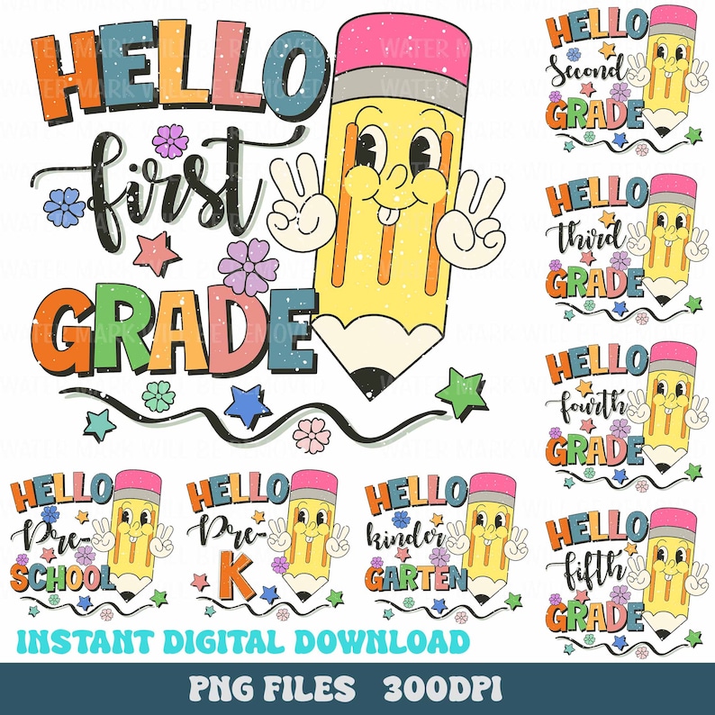 Hello School Bundle Png, Hello First Grade Png, Back to School Bundle ...