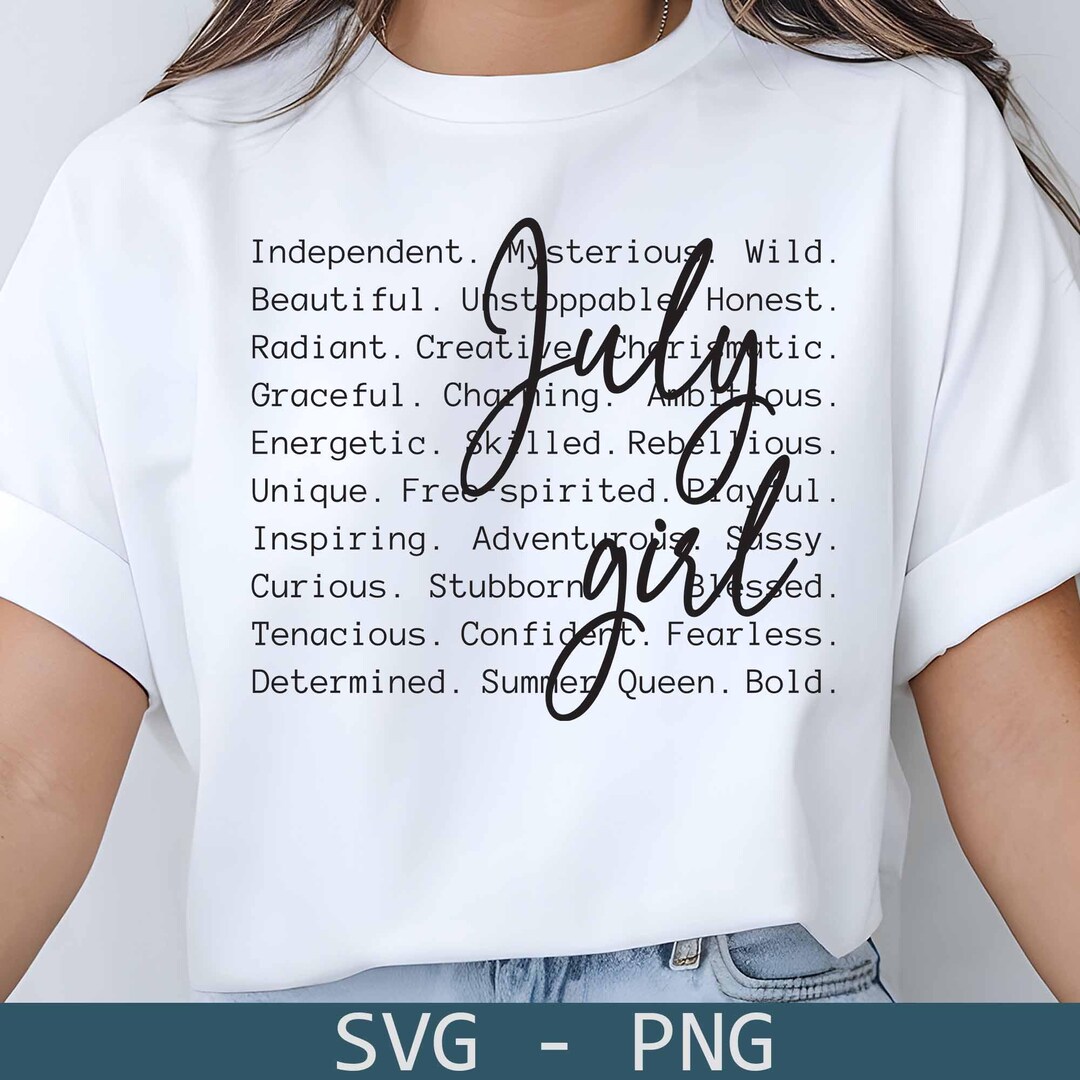 July Girl Words Svg Png, Birthday Month Design, Birthday Girl, Born in ...