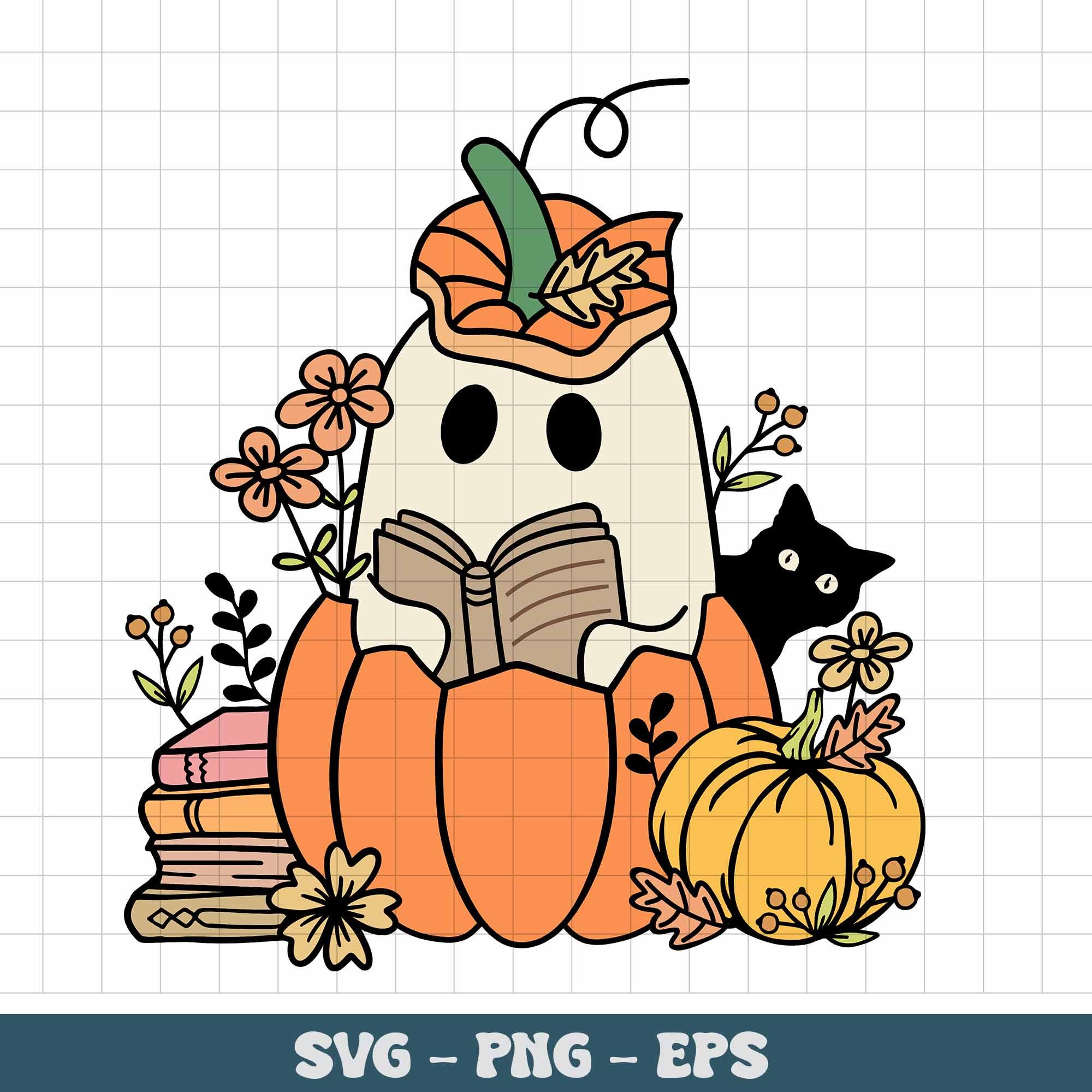 Ghost Reading Books SVG: Bookish Halloween PNG EPS (digital Download ...