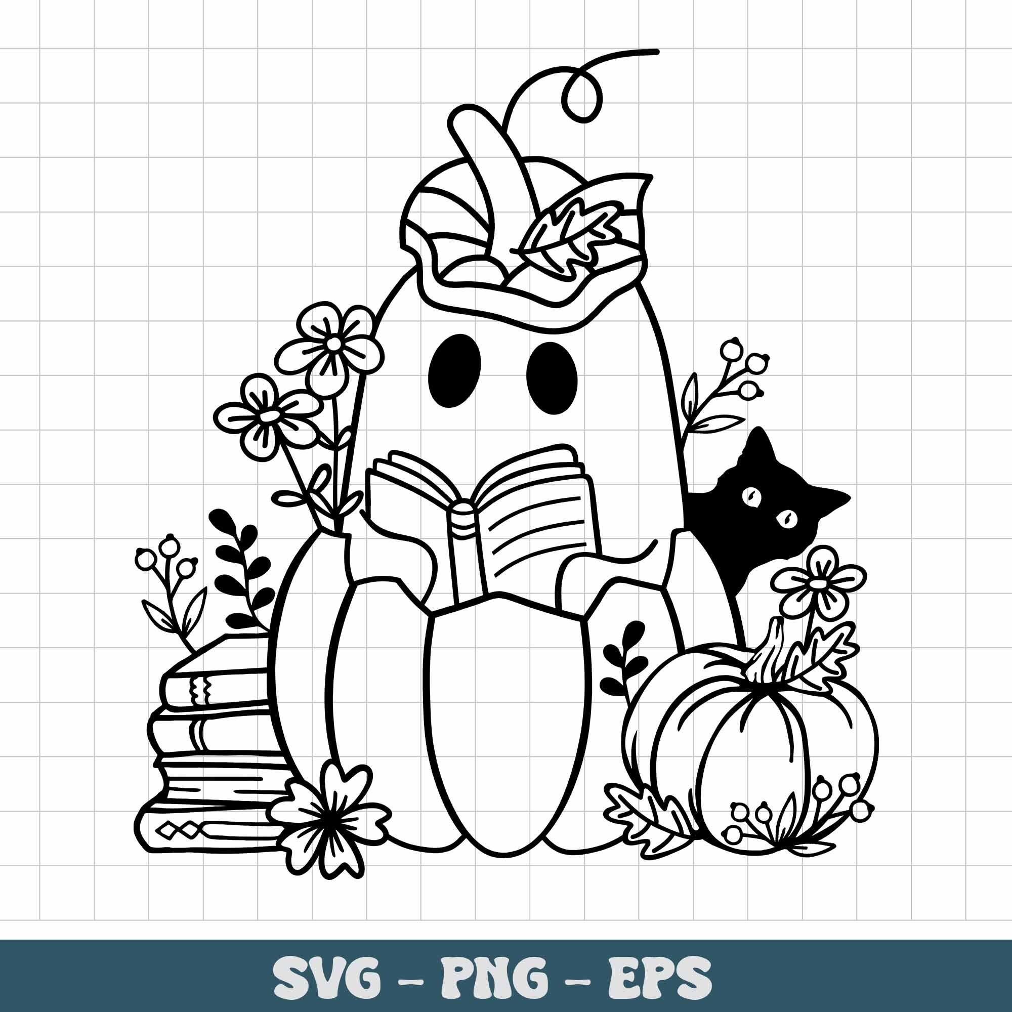 Ghost Reading Books Svg, Bookish Halloween Svg, Cute Ghost Svg, Spooky ...