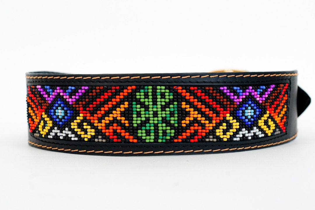 Handmade Dog Collar L Dog Collar Leather Colourful Dog Collar Beads Dog ...
