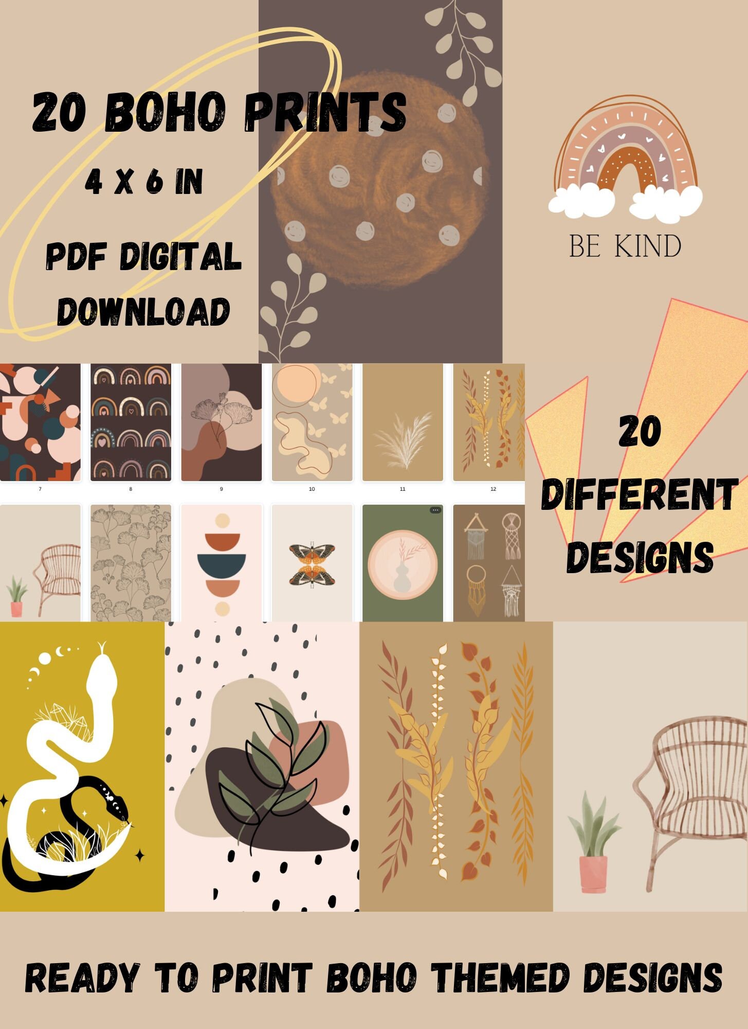 20 Printable Boho Prints | Boho Themed | 4X6 | Collage Wall | Boho ...