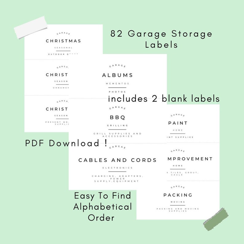 Garage Storage Organization Labels | 82 Labels | 2 Blanks | Printer ...