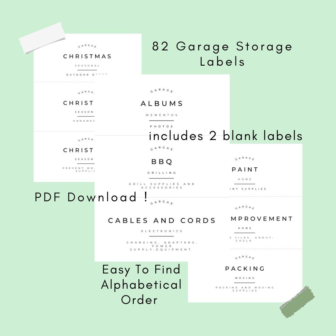 Garage Storage Organization Labels | 82 Labels | 2 Blanks | Printer ...