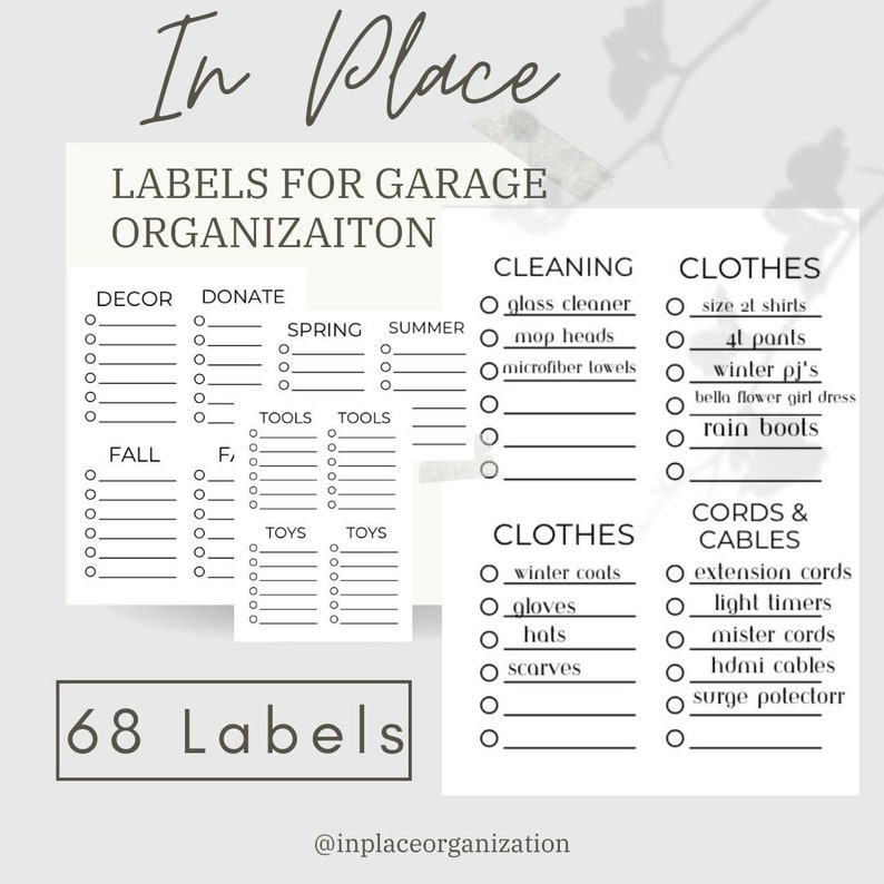 Labels for Garage and Storage Organization | 68 Labels | Digital Print ...