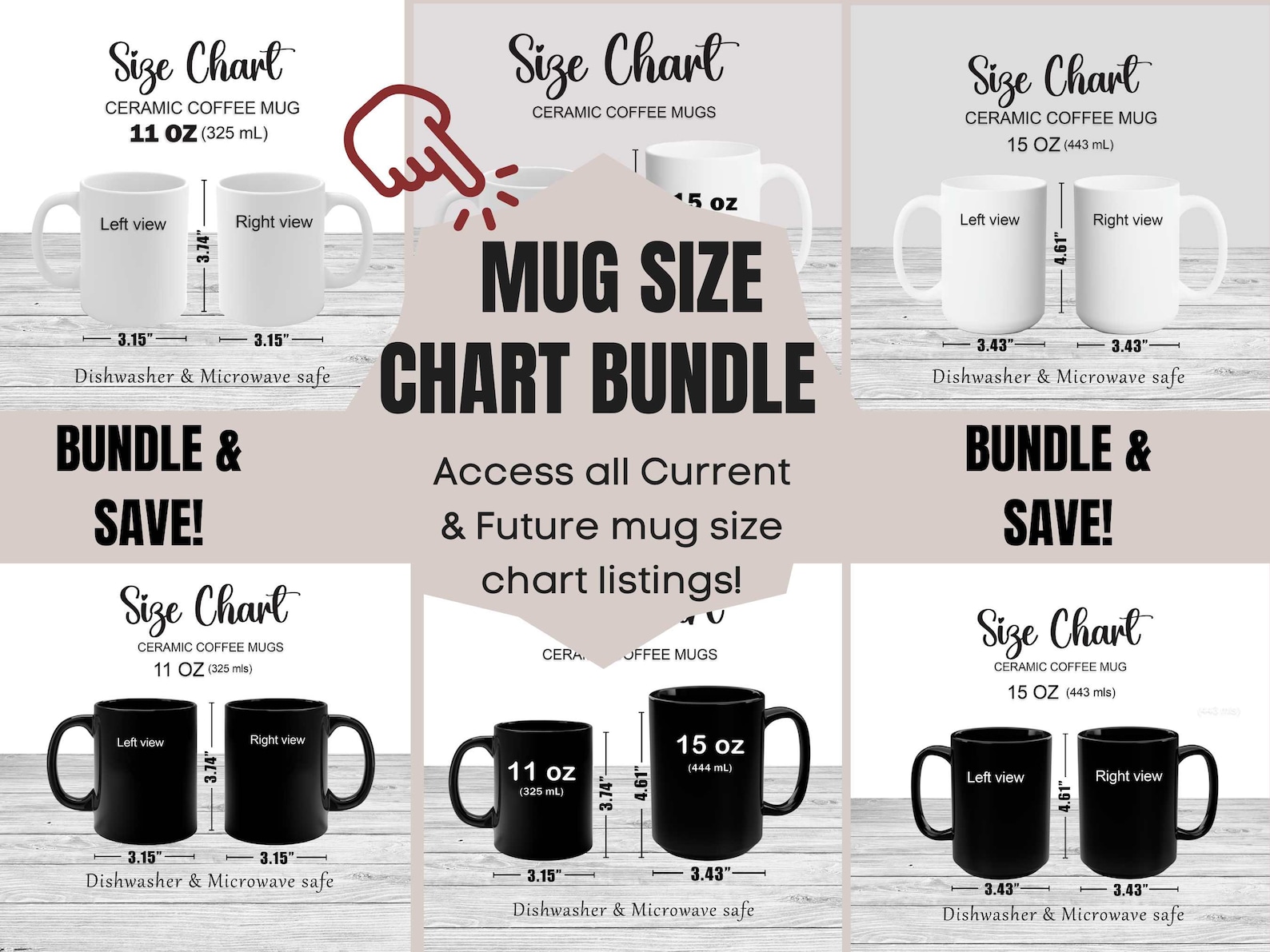 Ceramic Coffee Mug Size Chart Bundle | Done for You 11oz and 15oz ...