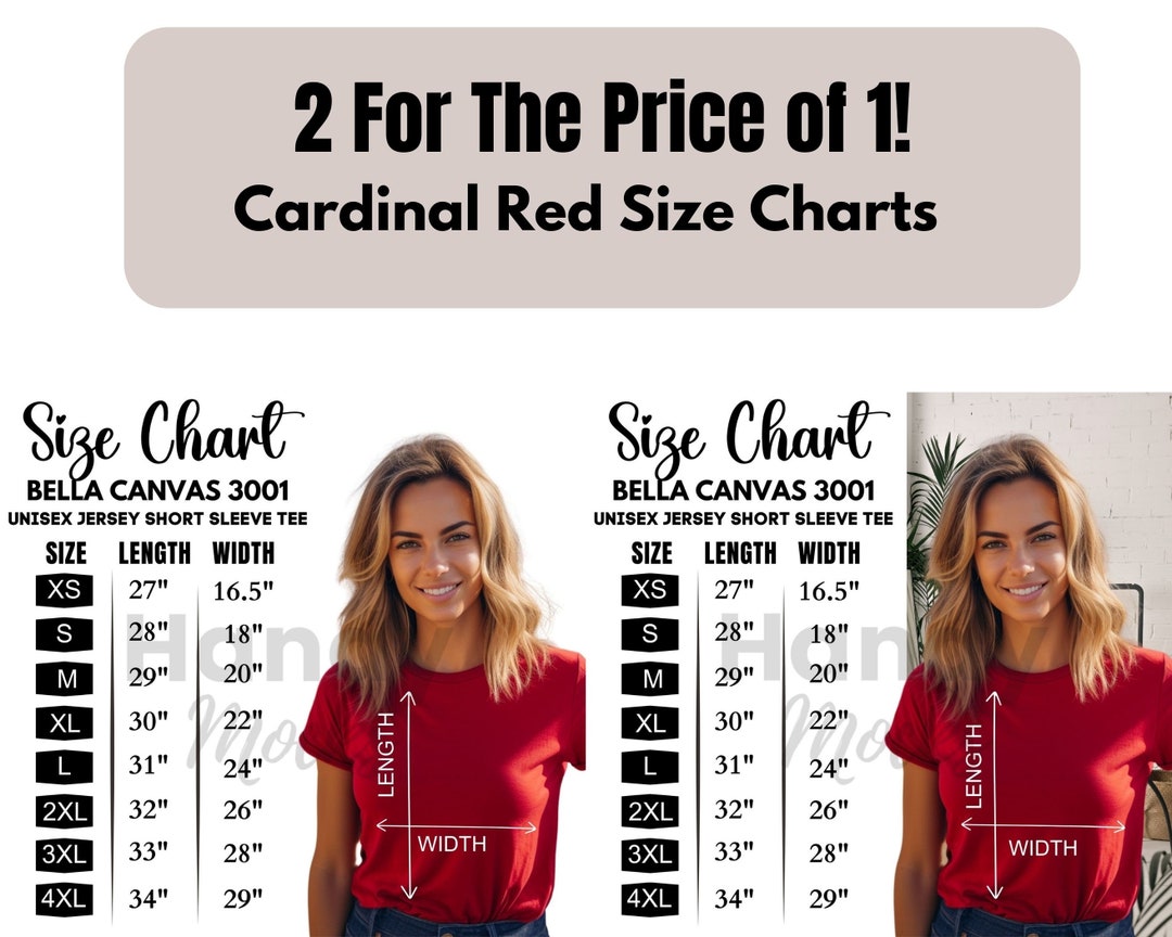 Bella Canvas 3001 Size Chart Cardinal Red Unisex Jersey - Etsy