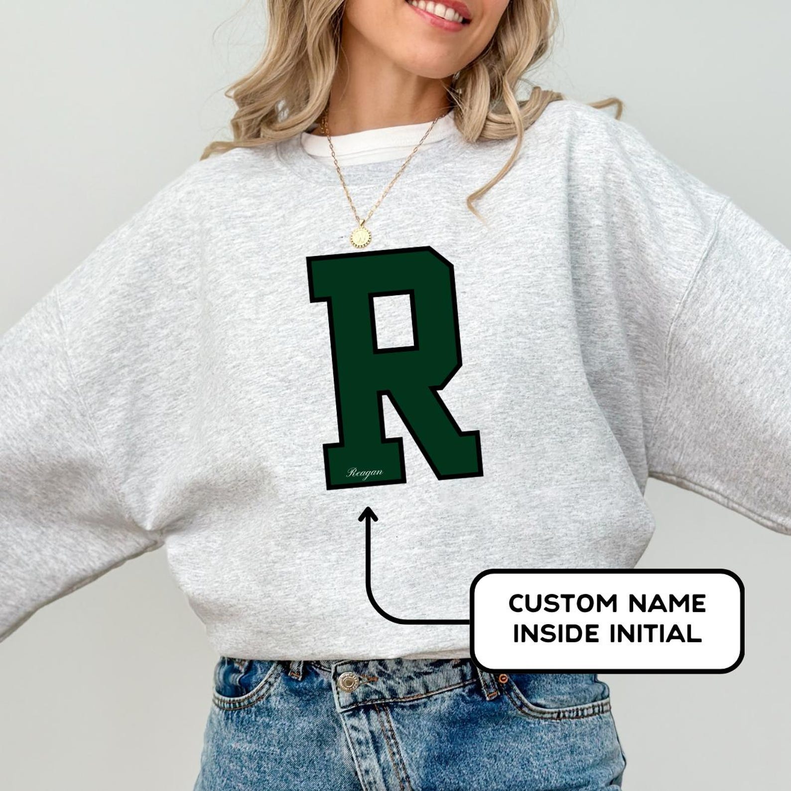 Custom Varsity Letter Sweatshirt - Personalized Initial & Name ...