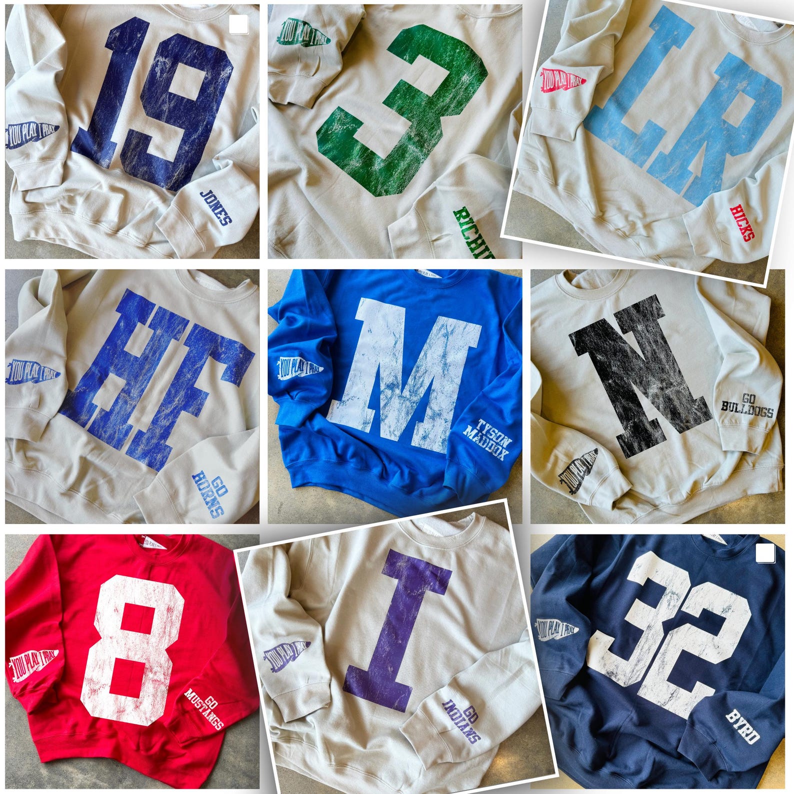 Custom Varsity Number or Letter Sweatshirt, Distressed Block Prin ...