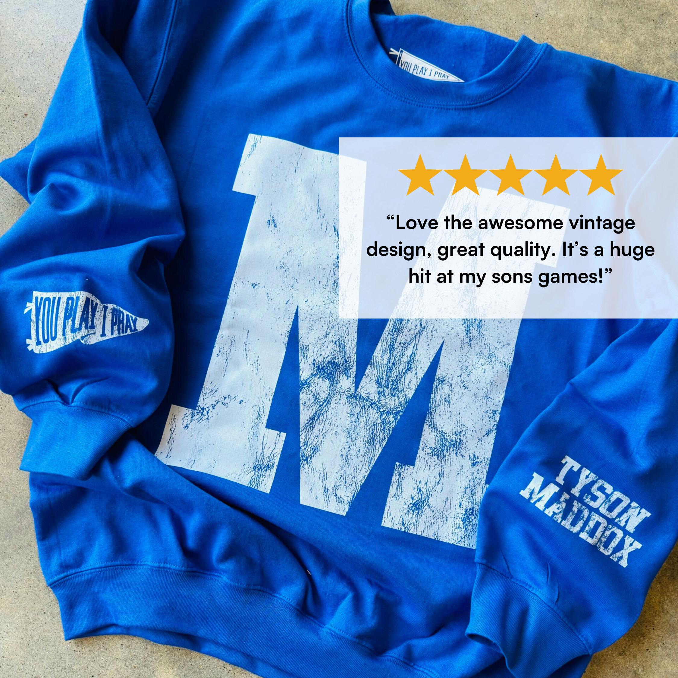 Custom Varsity Number or Letter Sweatshirt, Distressed Block Prin ...