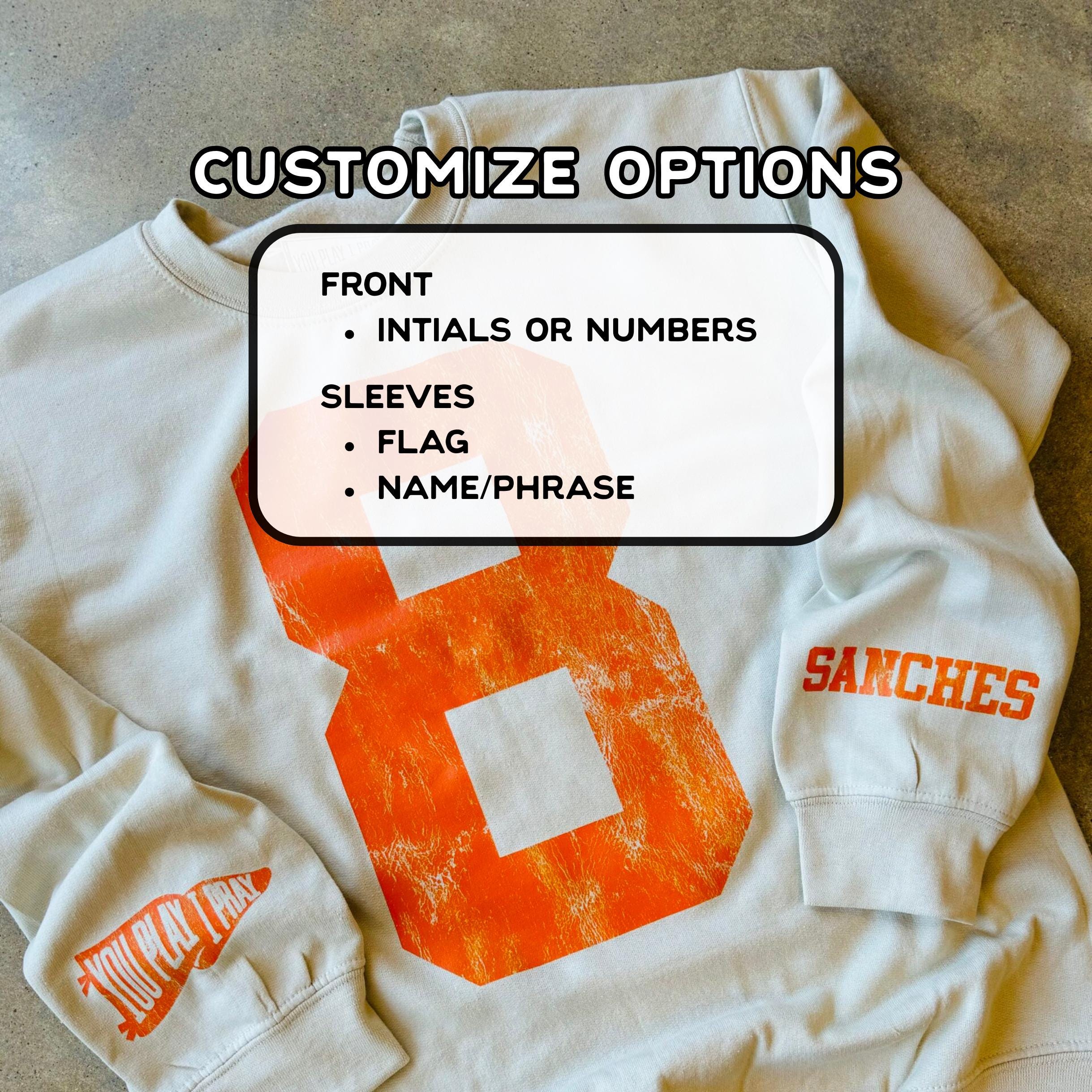 Custom Varsity Number or Letter Sweatshirt, Distressed Block Prin ...