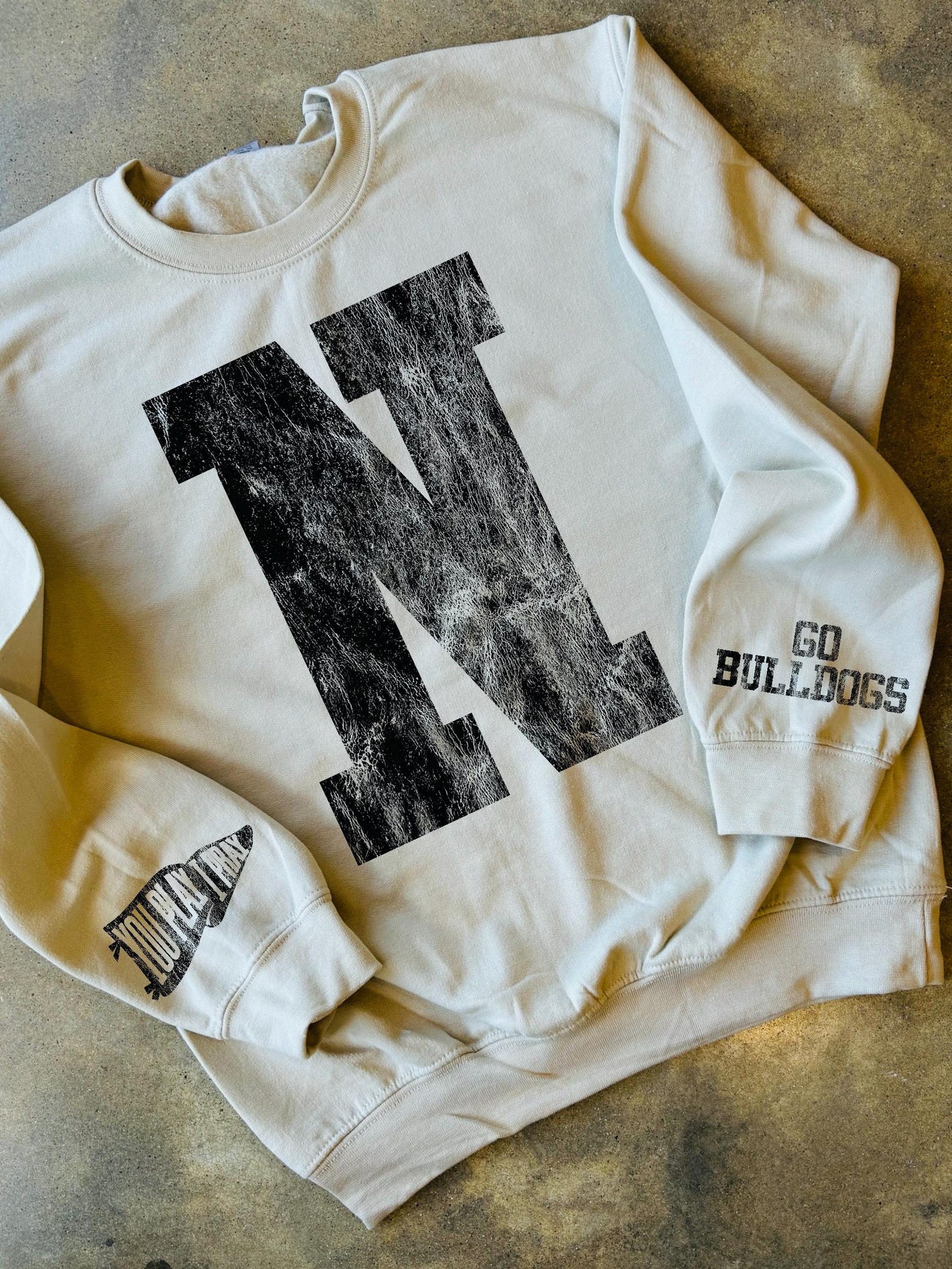 Custom Varsity Number or Letter Sweatshirt, Distressed Block Prin ...