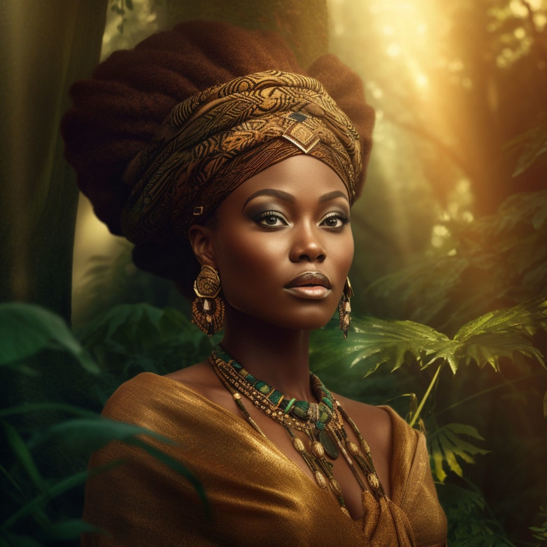 Beautiful African Queen 5 AI Digital Wall Art, Wall Art, Wall Décor ...