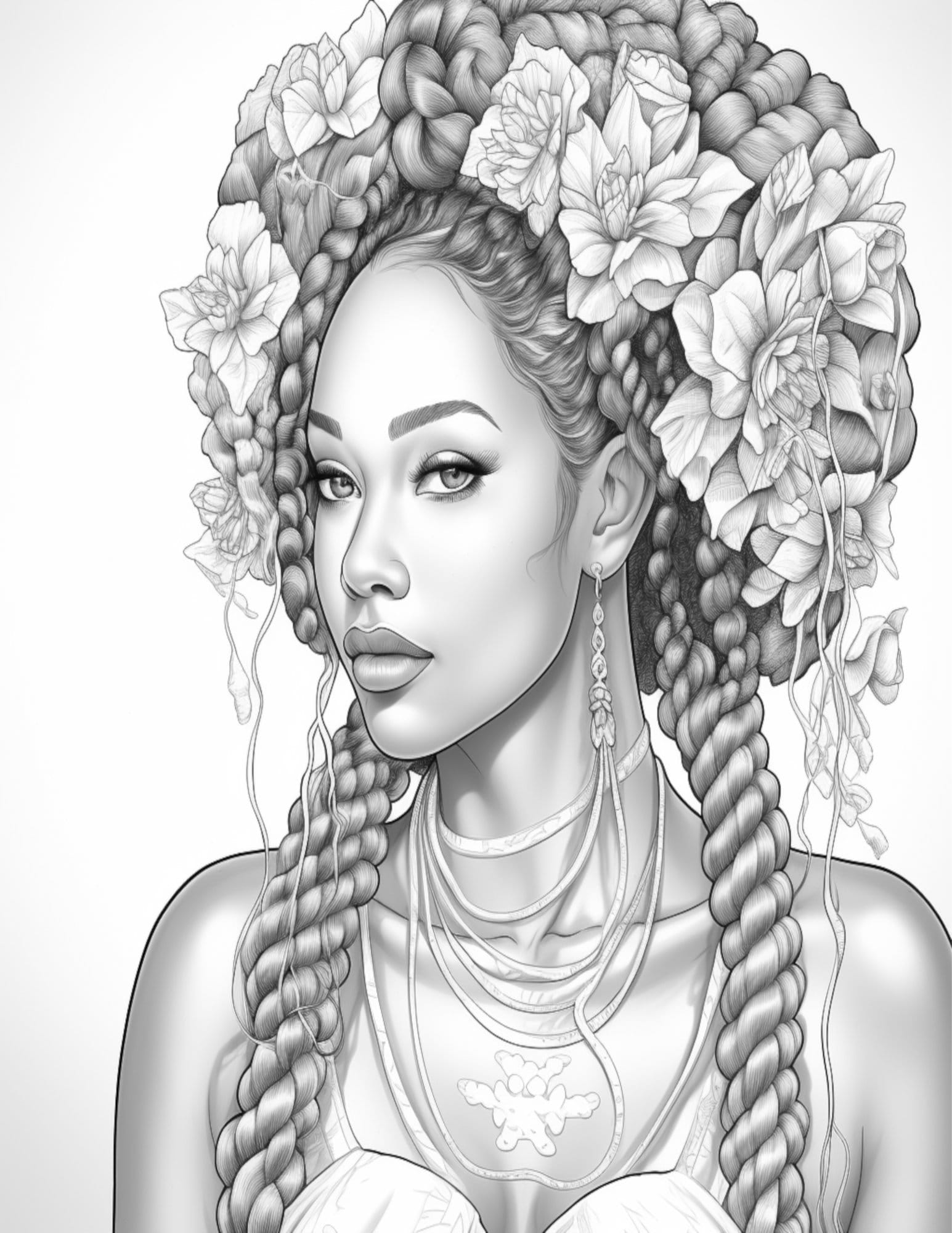 Printable Adult Coloring Pages Flowers Grayscale And Fade Portrait Downloadable Illustration