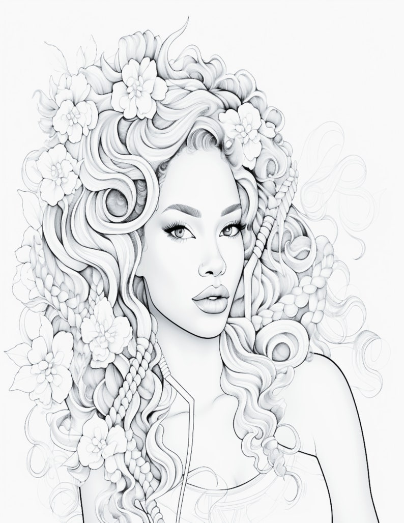 Printable Adult Coloring Pages, Flowers, Grayscale and Fade Portrait ...