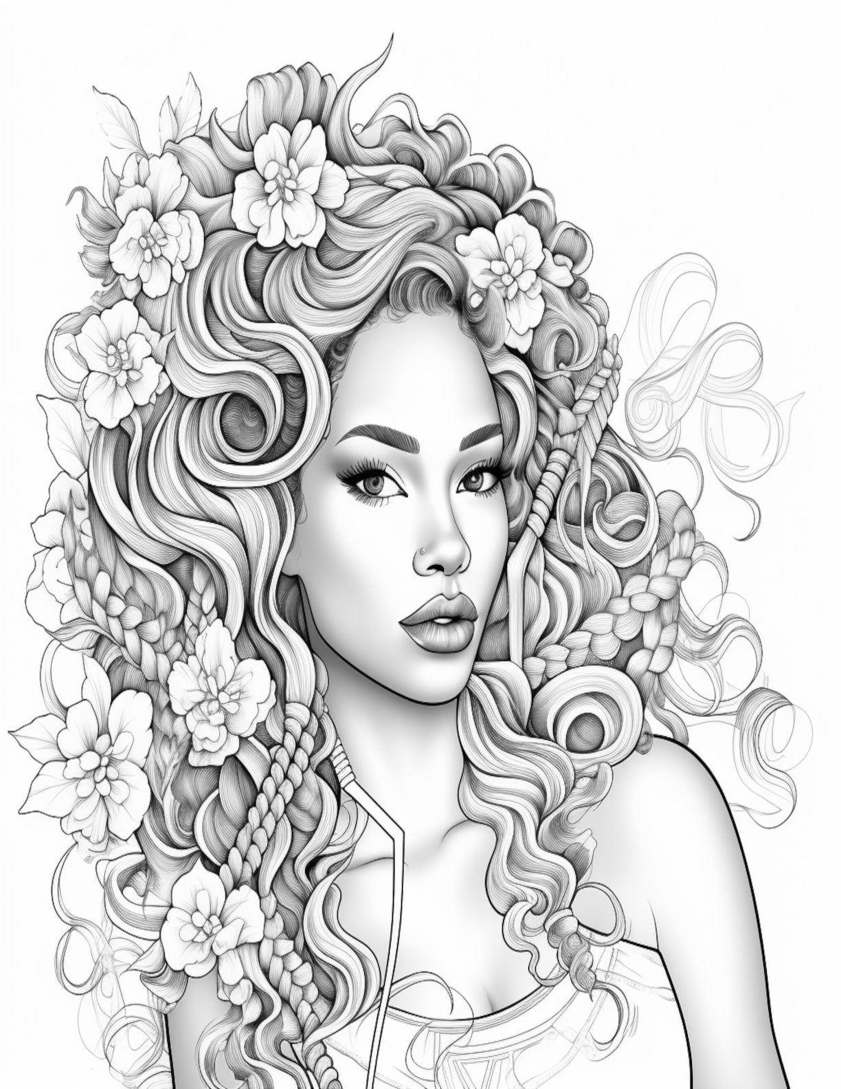 Printable Adult Coloring Pages, Flowers, Grayscale and Fade Portrait ...