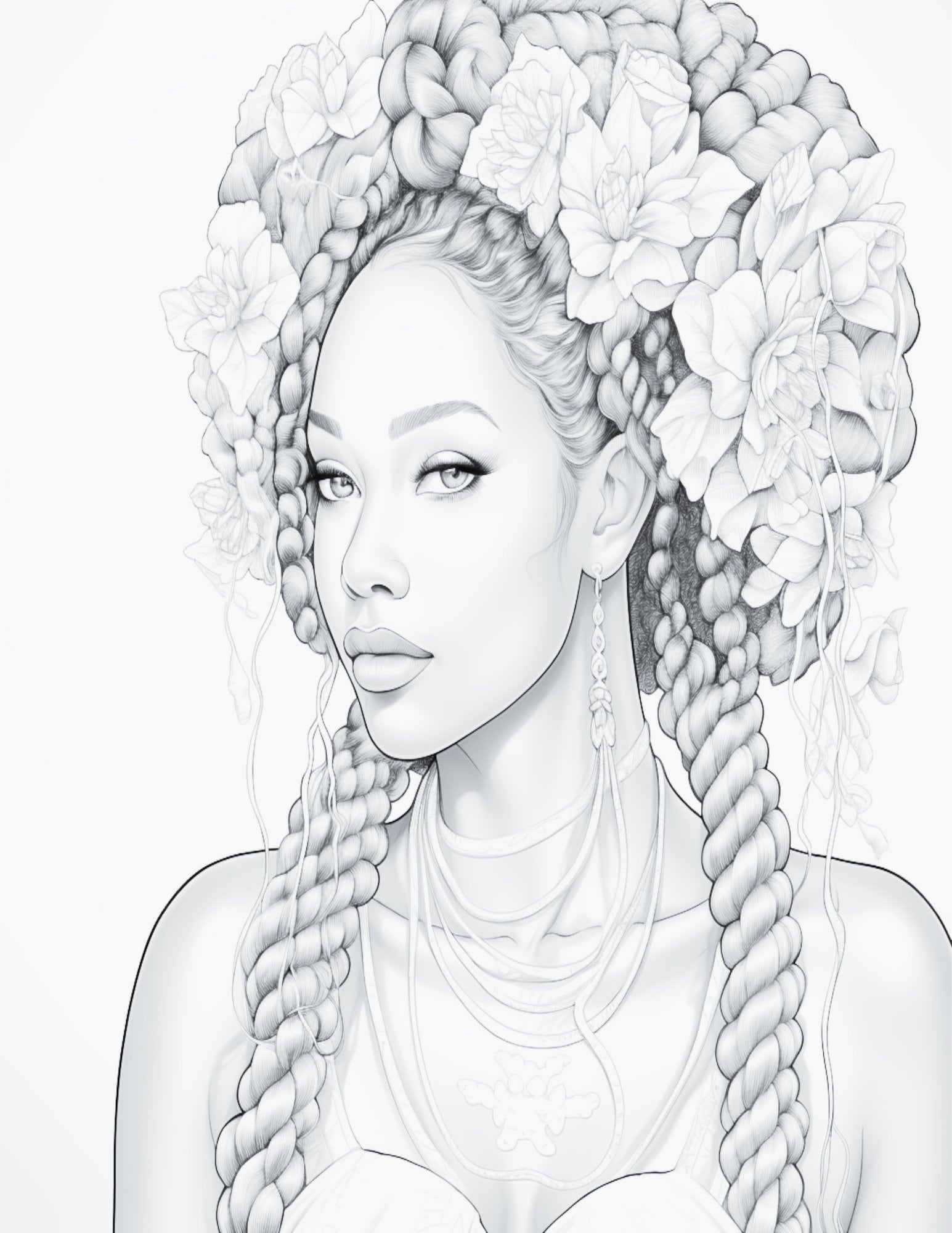 Printable Adult Coloring Pages Flowers Grayscale And Fade Portrait Downloadable Illustration