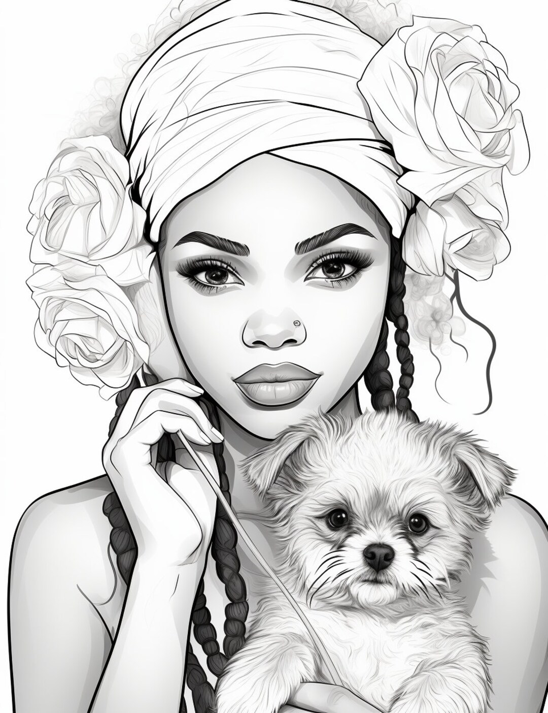 Printable Adult Coloring Book Adult Coloring Pages Grayscale Portrait Downloadable