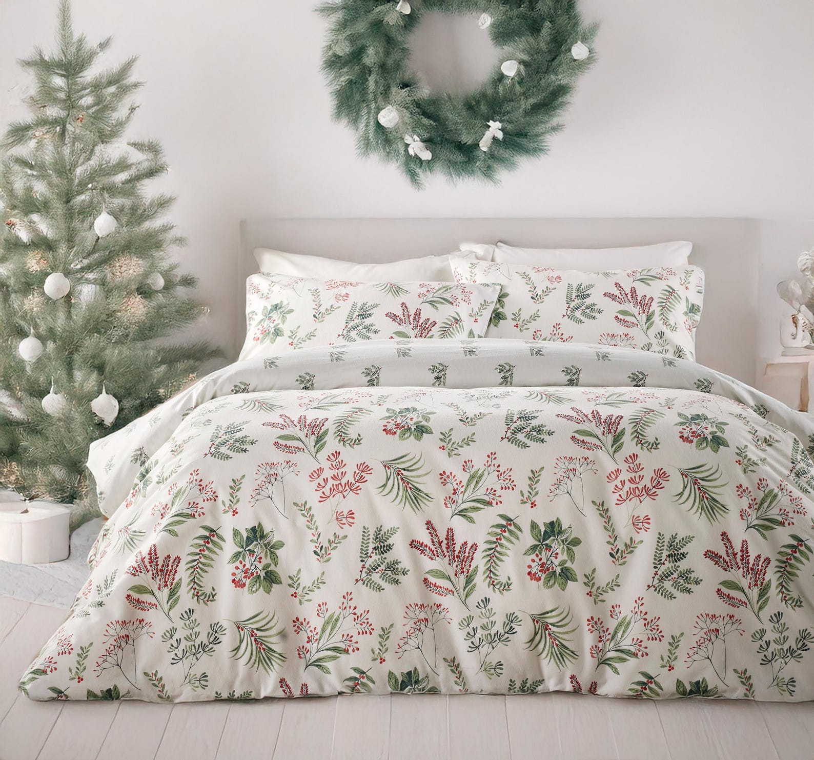 Festive Sprigs Flannelette Duvet Cover Set - Christmas Bedding - Etsy