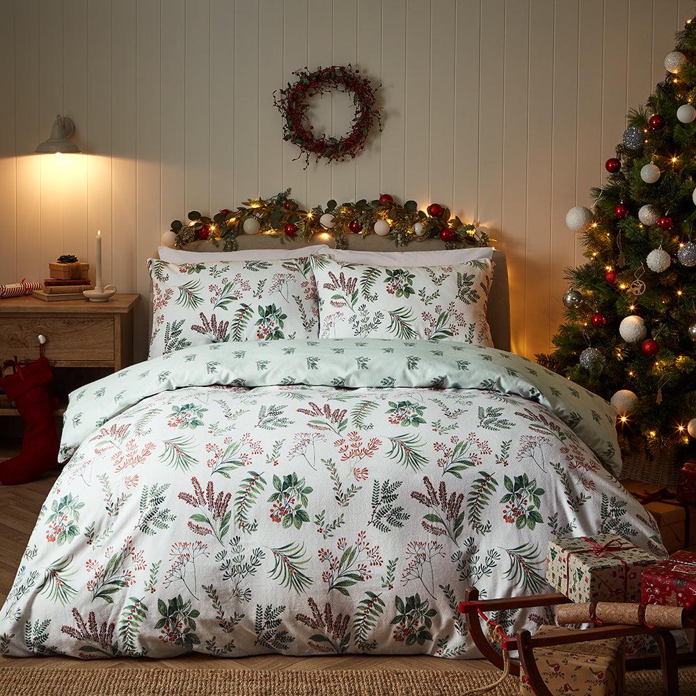 Festive Sprigs Flannelette Duvet Cover Set - Christmas Bedding - Etsy