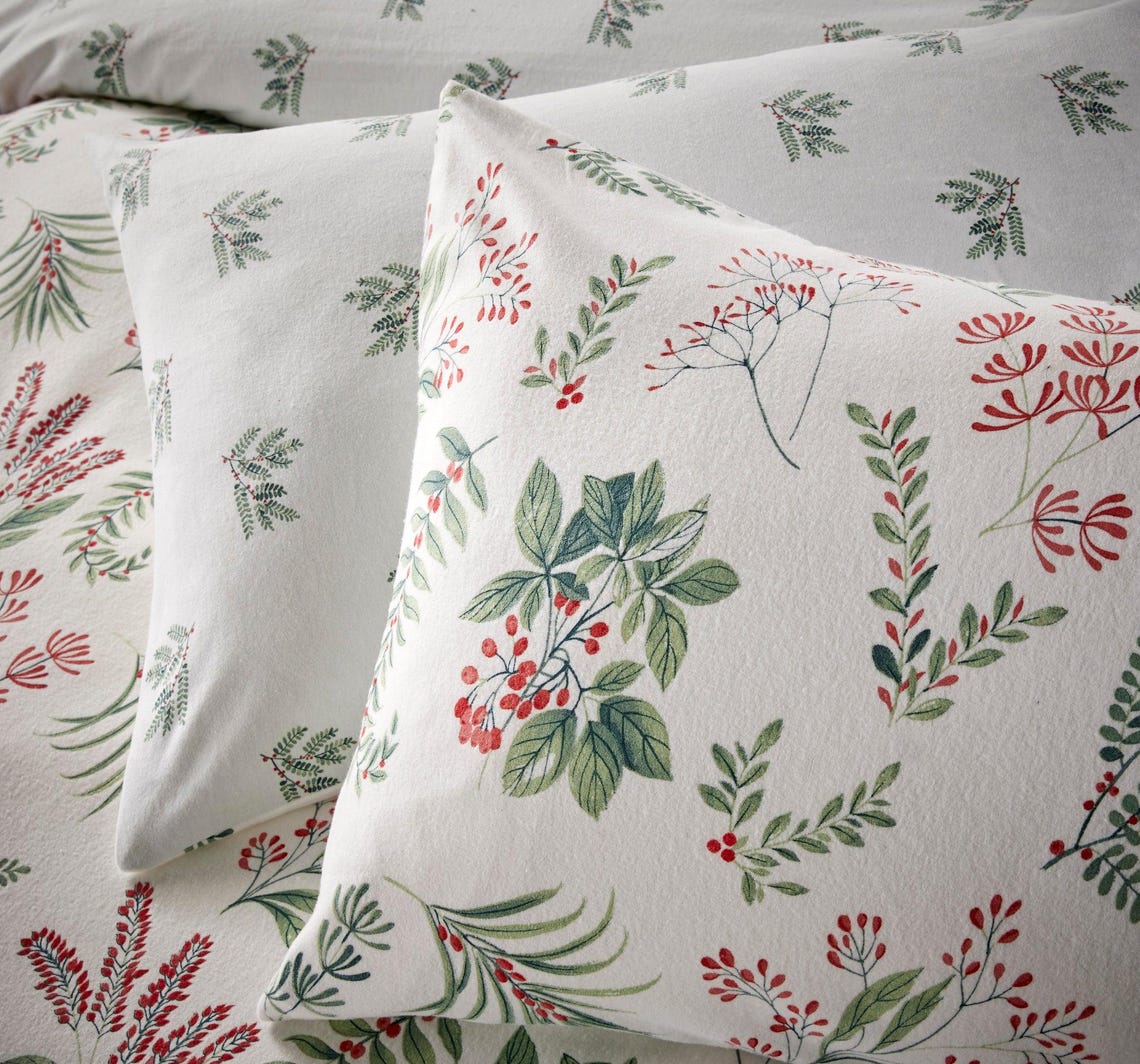 Festive Sprigs Flannelette Duvet Cover Set - Christmas Bedding - Etsy