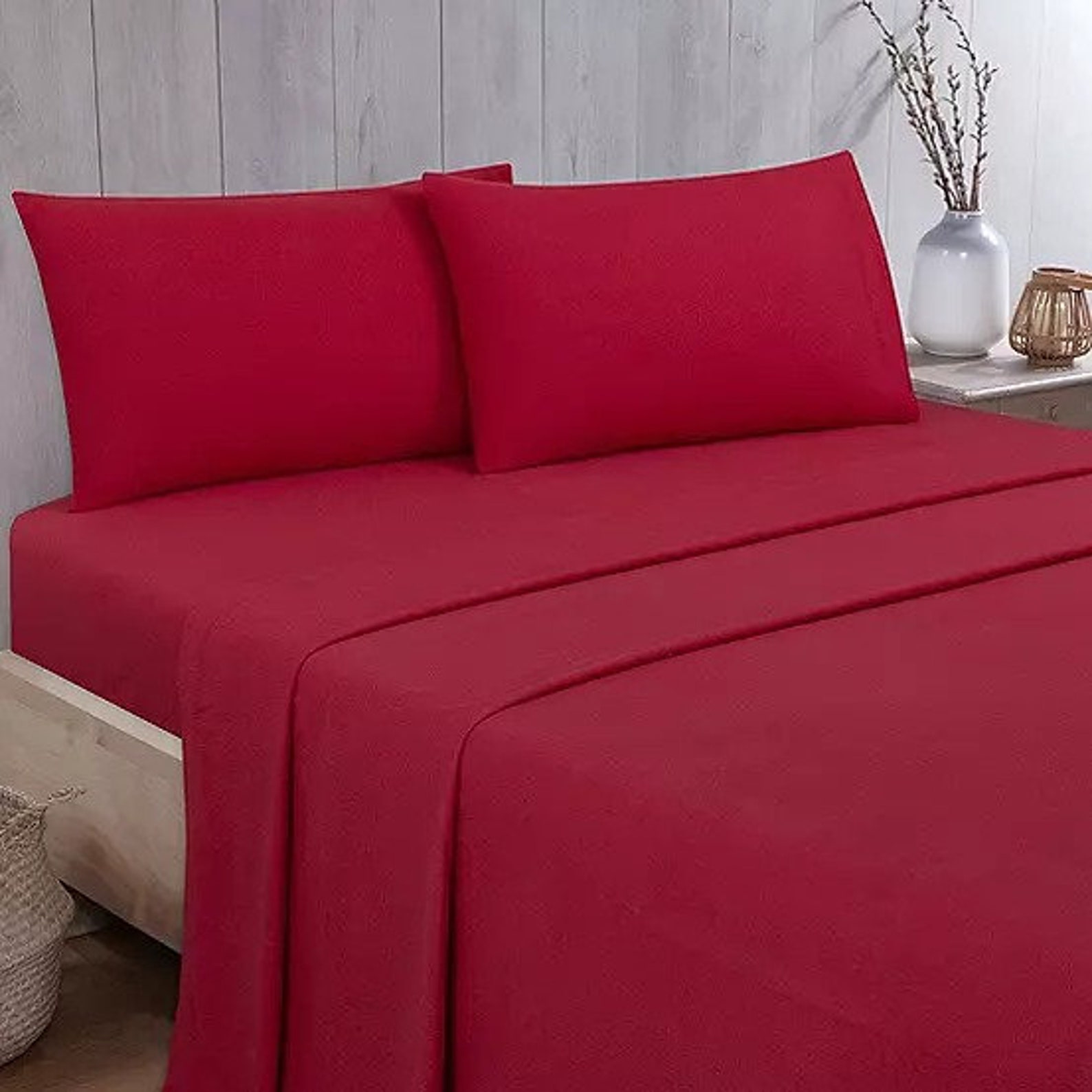 Vantona Flannelette Brushed Cotton Fitted, Flat Sheets & Pillowcase - Red (sold Separately) - Etsy
