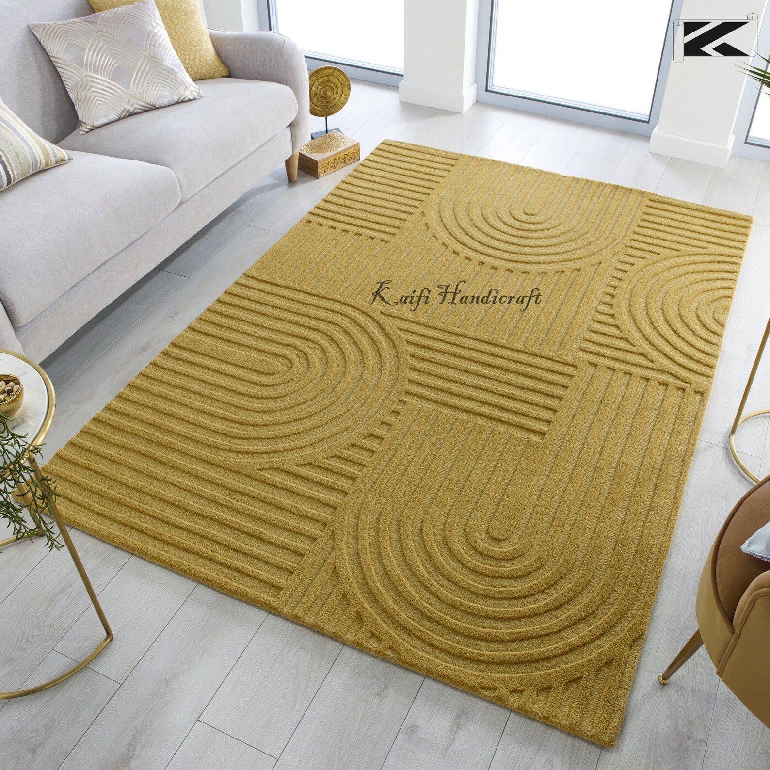 Geometric Modern Cut Loop High Low Pile Hand Tufted Rug for Living Room ...