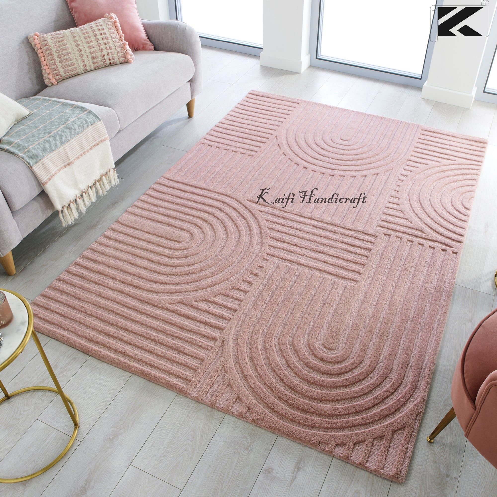 Geometric Modern Cut Loop High Low Pile Hand Tufted Rug for Living Room ...