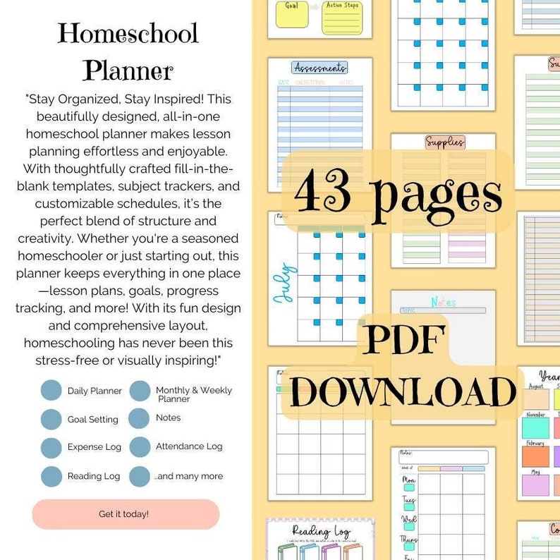 Printable Homeschool Planner | Daily & Weekly Planner | Homeschool Log ...