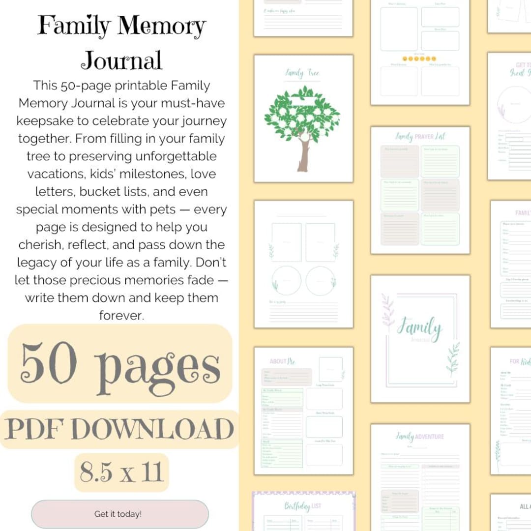 Printable Family Memory Journal: Legacy & Keepsake Book (8.5x11 PDF ...