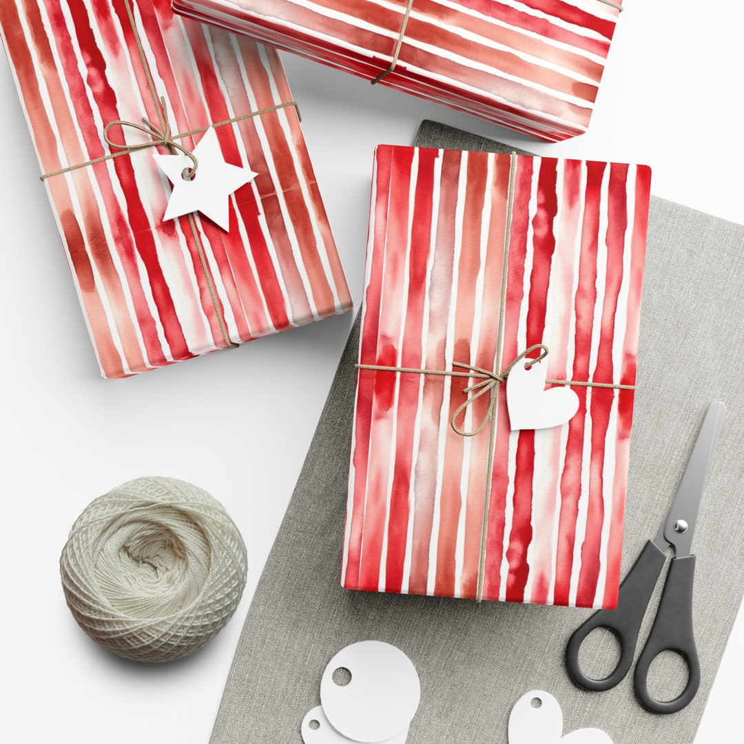 Watercolor Red Striped Gift-wrapping Paper - Etsy