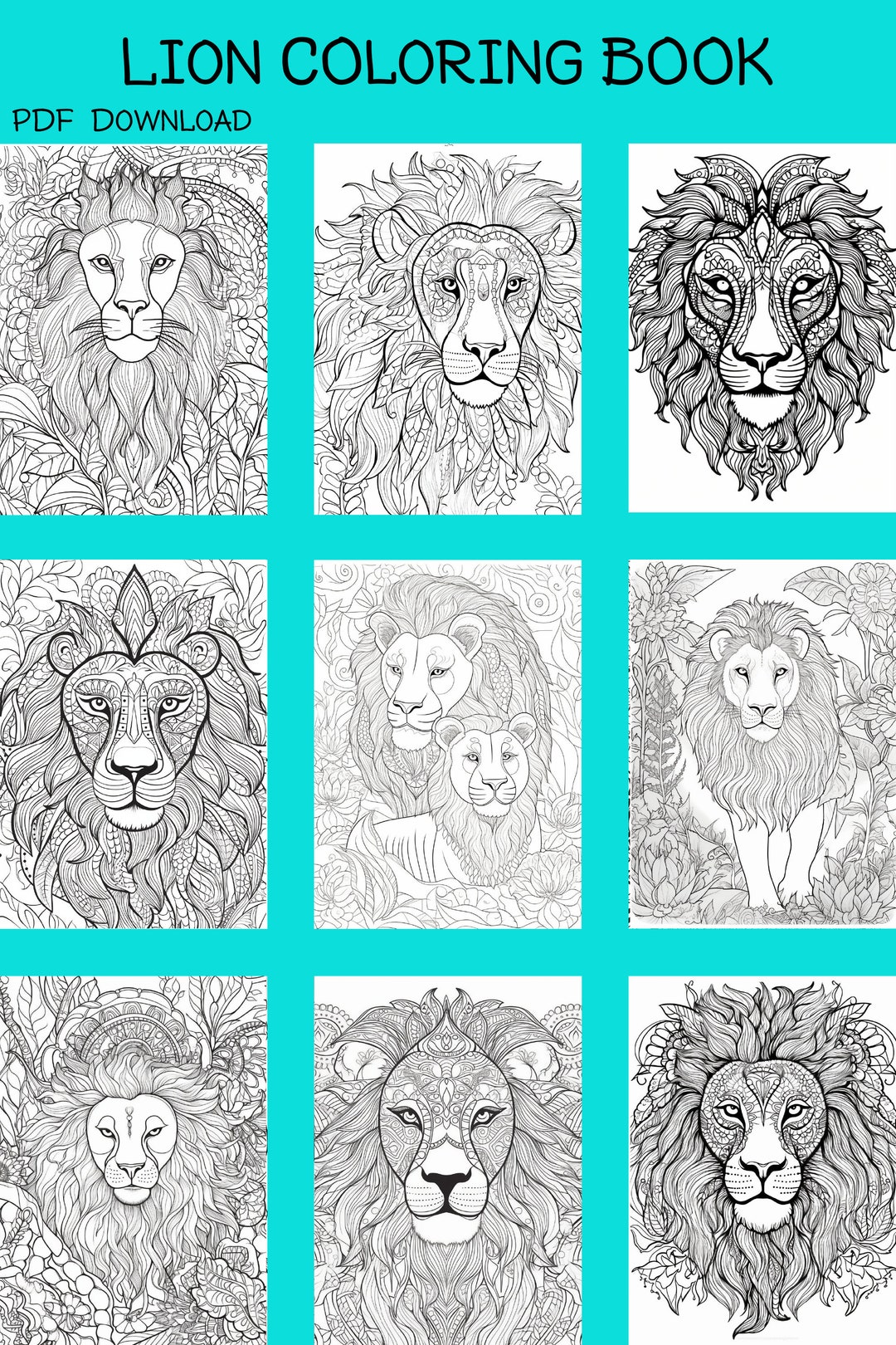 Fun Coloring Book Lion Themed 10 Total Pages for Adults, Teenagers, and ...
