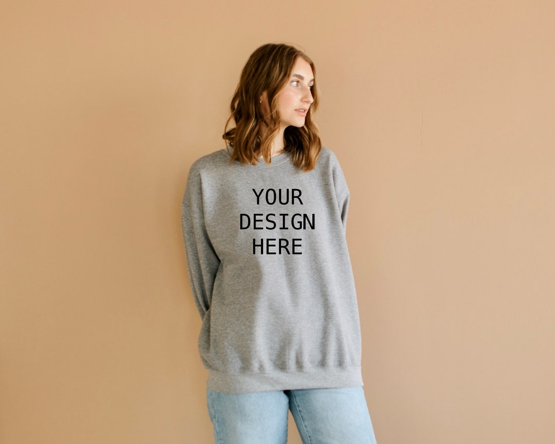 Gildan 18000 Mockup | Gildan Graphite Heather Sweatshirt Mockup ...