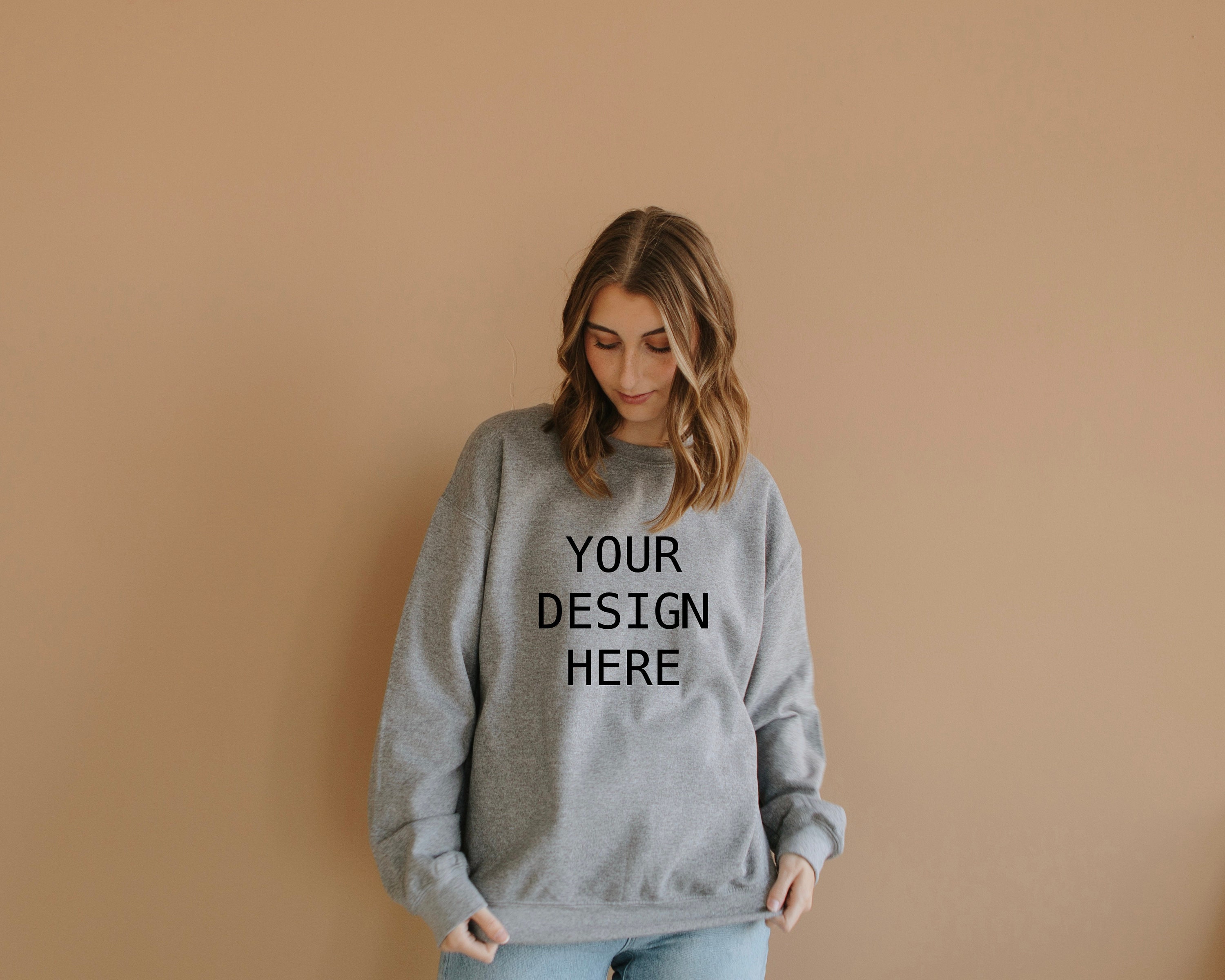 Gildan 18000 Mockup Gildan Graphite Heather Sweatshirt Mockup ...