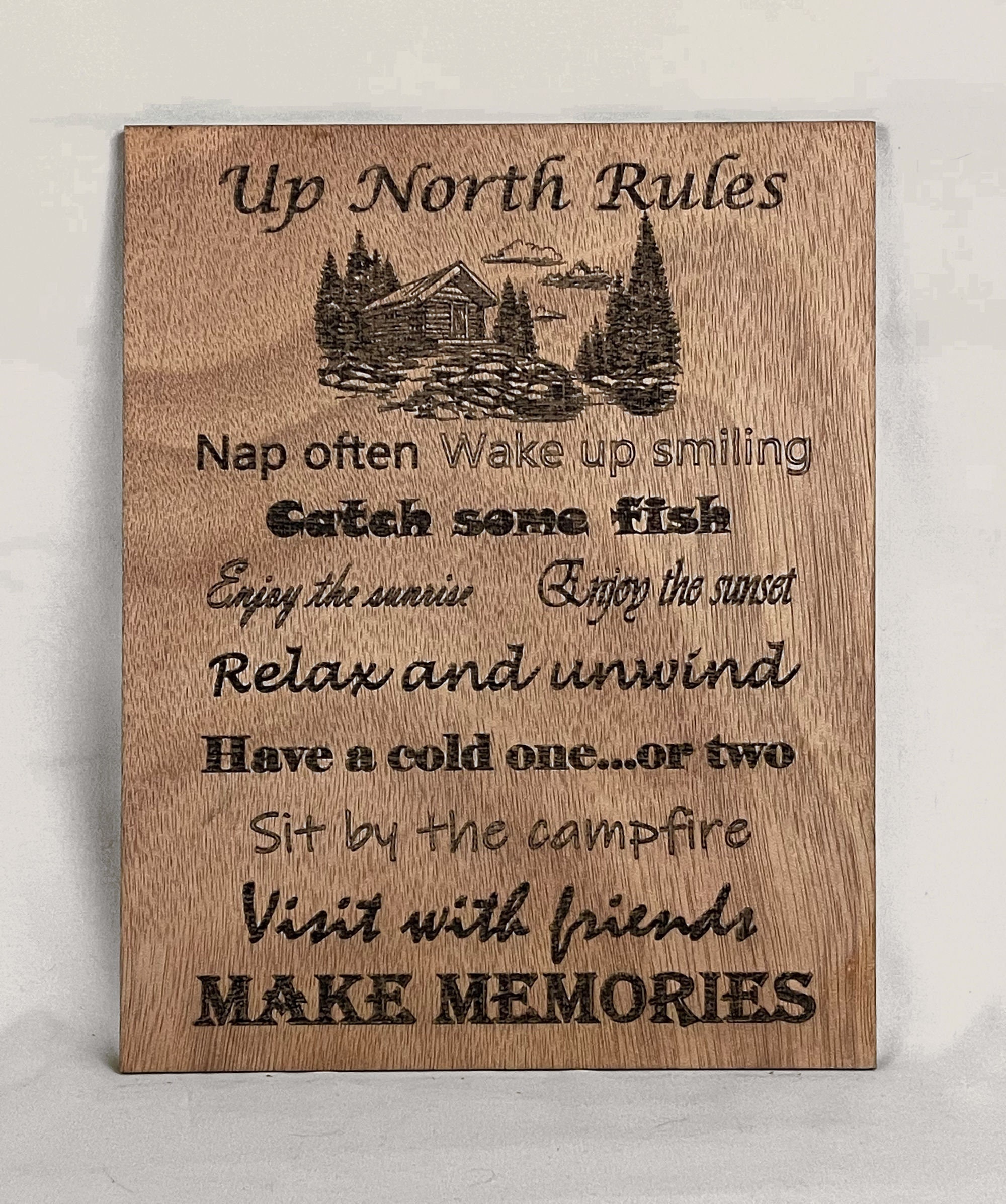 Rules for up North Etched Wooden Wall Art Plaque, Etched Wooden Canvas ...