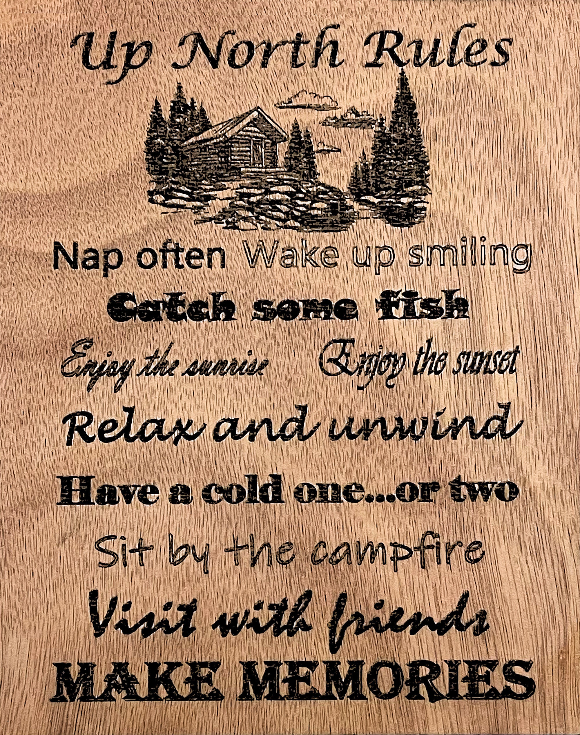 Rules for up North Etched Wooden Wall Art Plaque, Etched Wooden Canvas ...