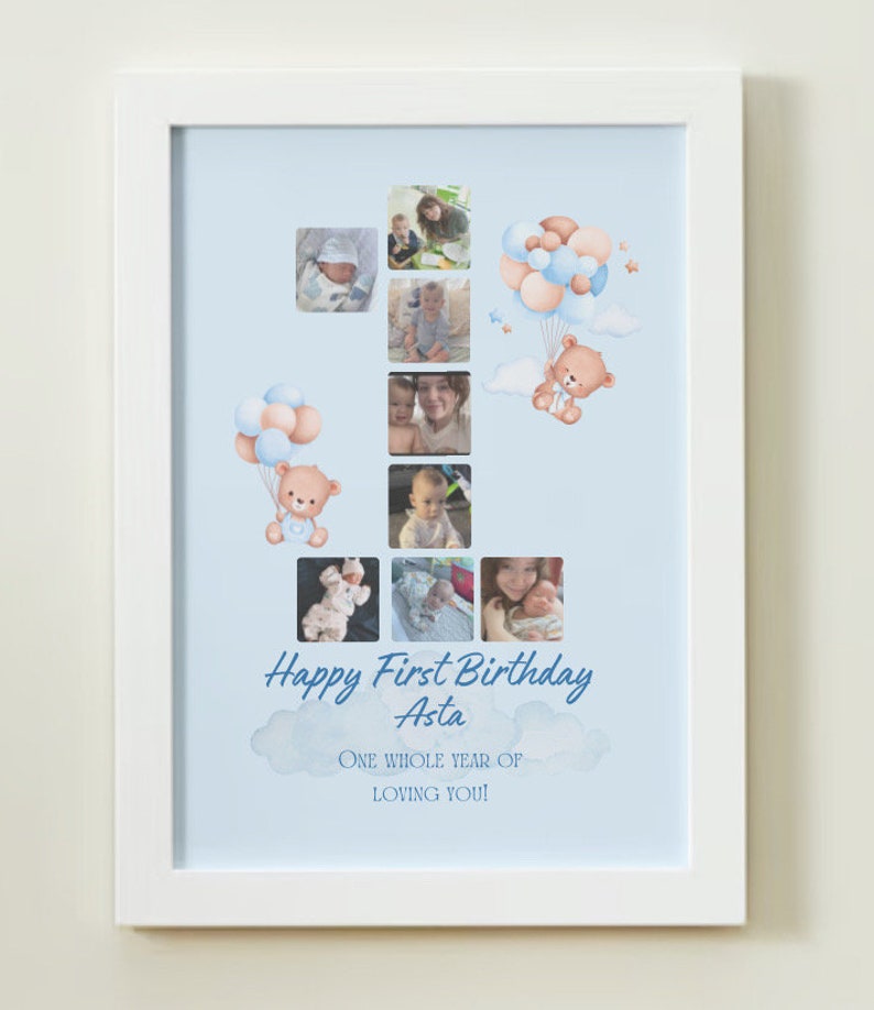 Personalized First Birthday Photo Collage, Nursery Wall Art - Etsy