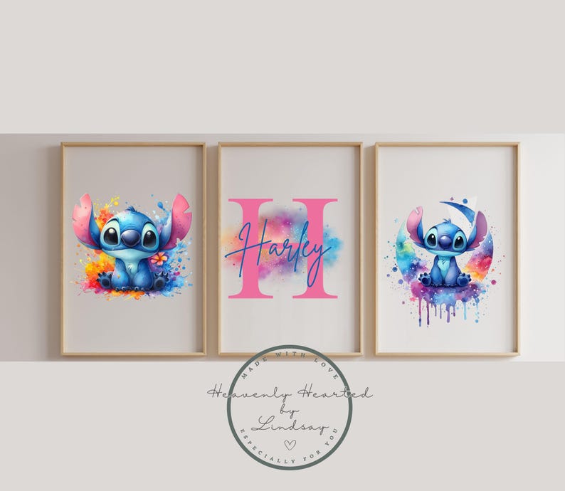 Personalised Stitch Prints Set of 3, Stitch Artwork, Cute Lilo & Stitch ...