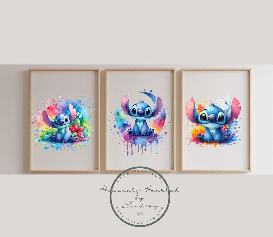 Stitch Disney Watercolor Print Set, Kids Room Decor - Etsy