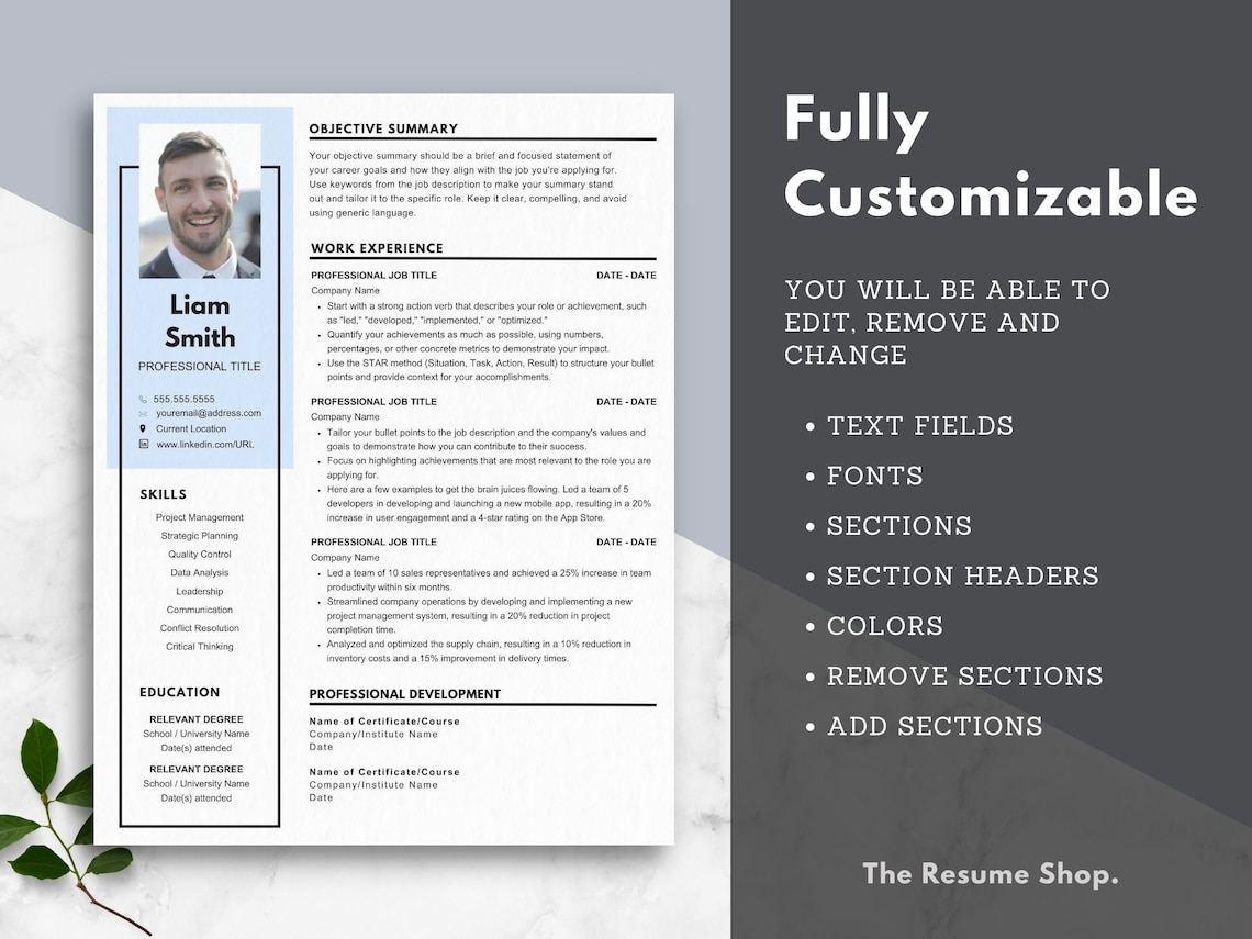 CV Template With Photo Resume and Cover Letter Professional Modern ...