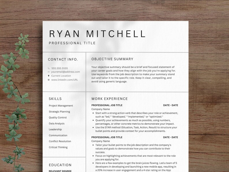 CV Template Resume Word Creative Resume Minimalist Modern - Etsy