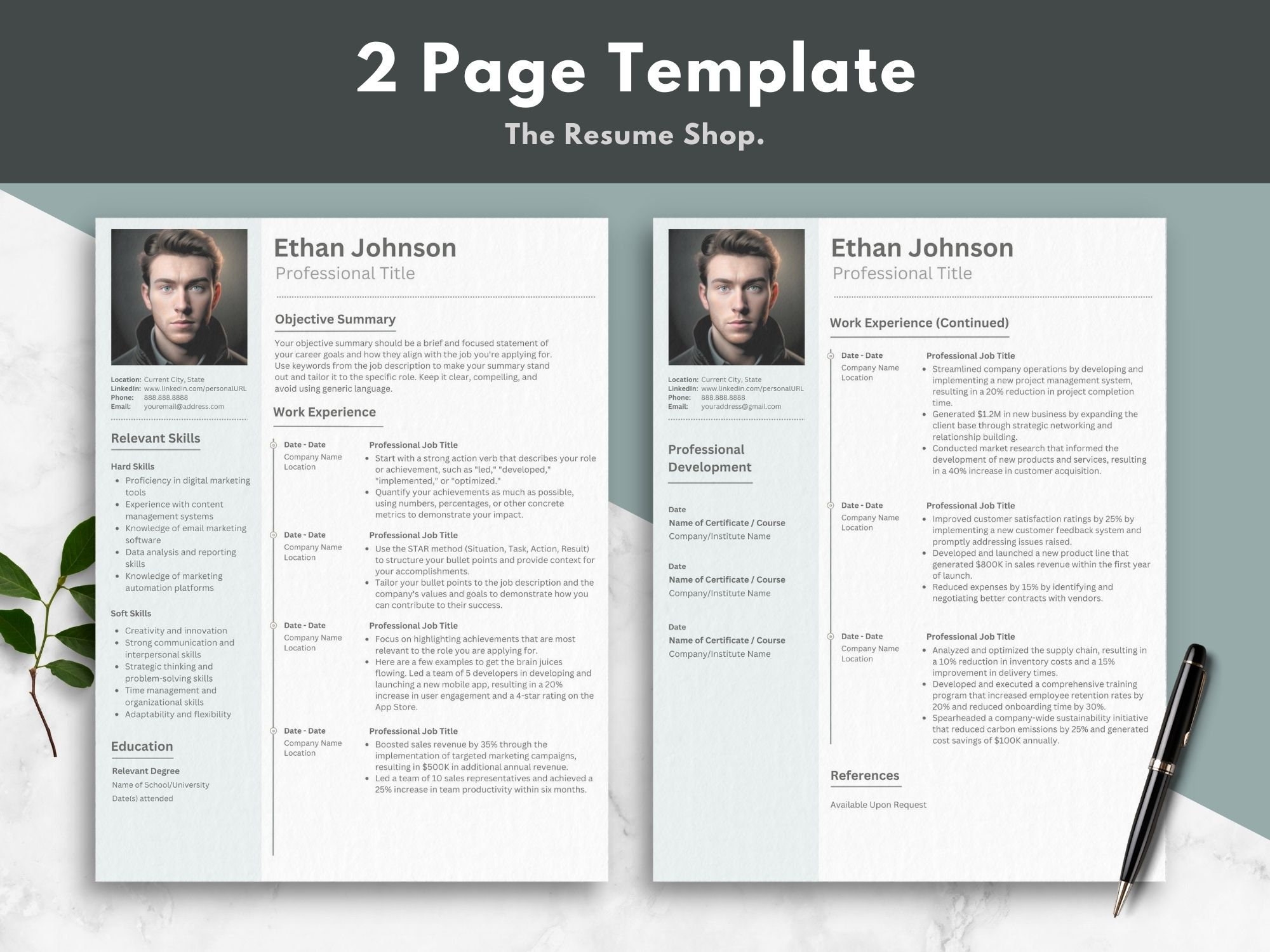 CV Template With Photo Resume and Cover Letter Professional Modern ...