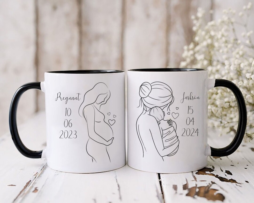 Custom Date Pregnant and Baby Mother Day Mug, Custom Gift for Mom ...