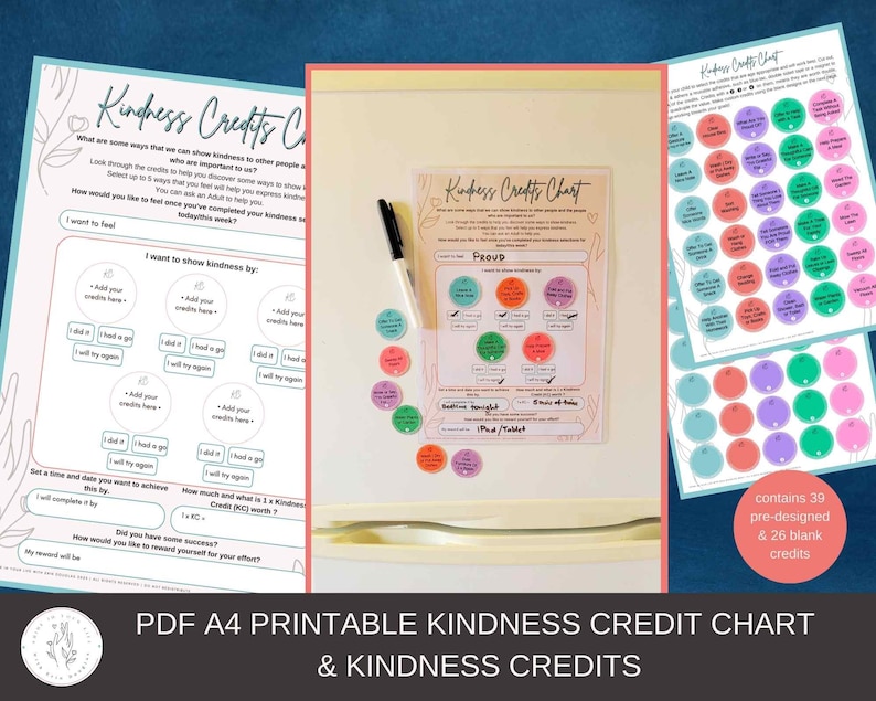 PDF A4 Printable Kindness Credits & Chart, a Setting Goals and Reward ...