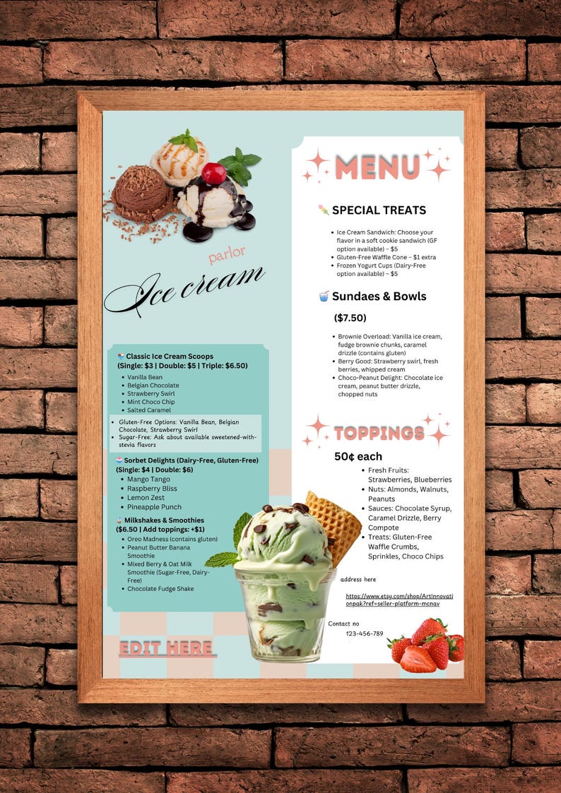 Editable Restaurant Menu Template Customizable Food Menu Design Perfect ...