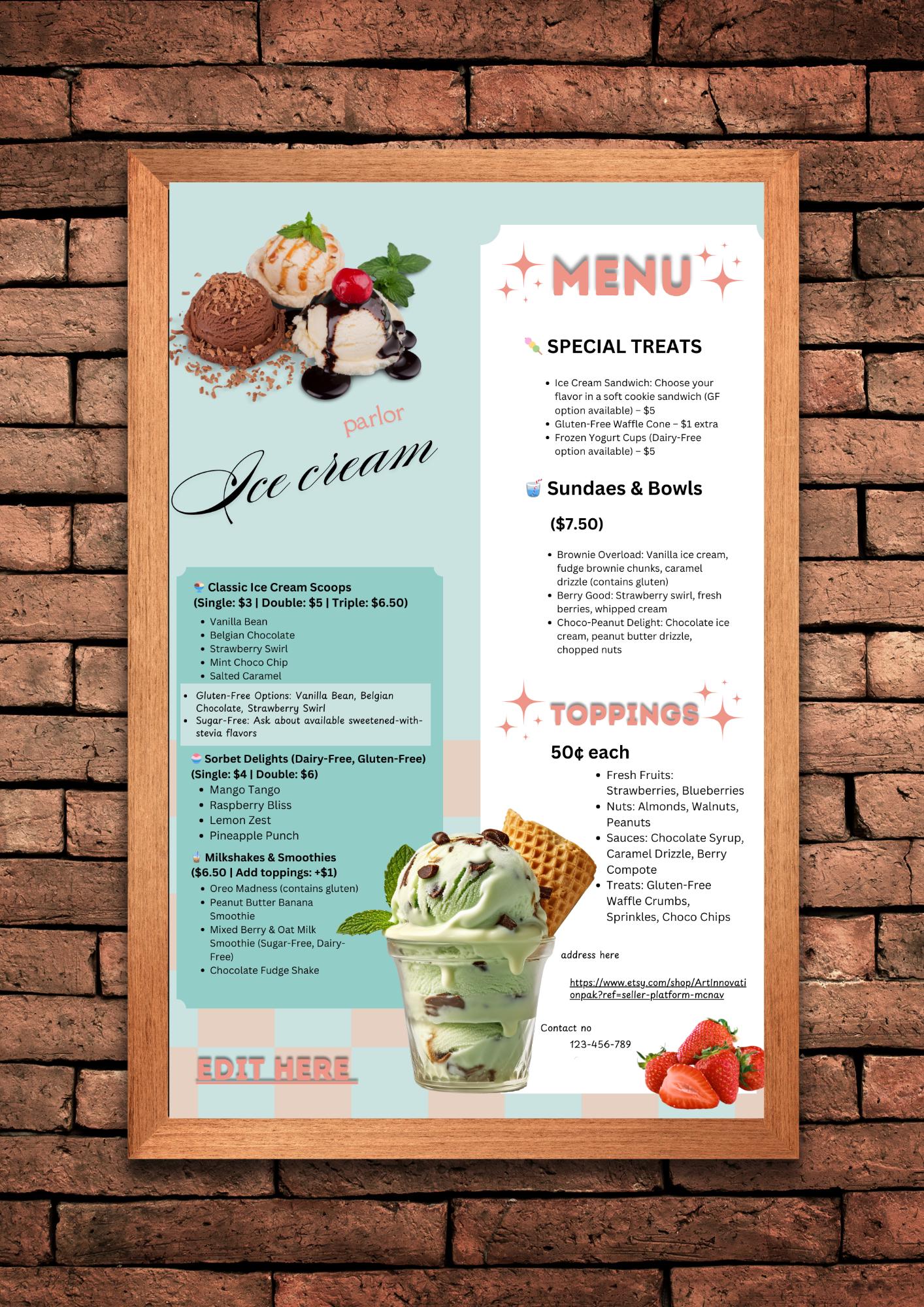 Editable Restaurant Menu Template Customizable Food Menu Design Perfect ...