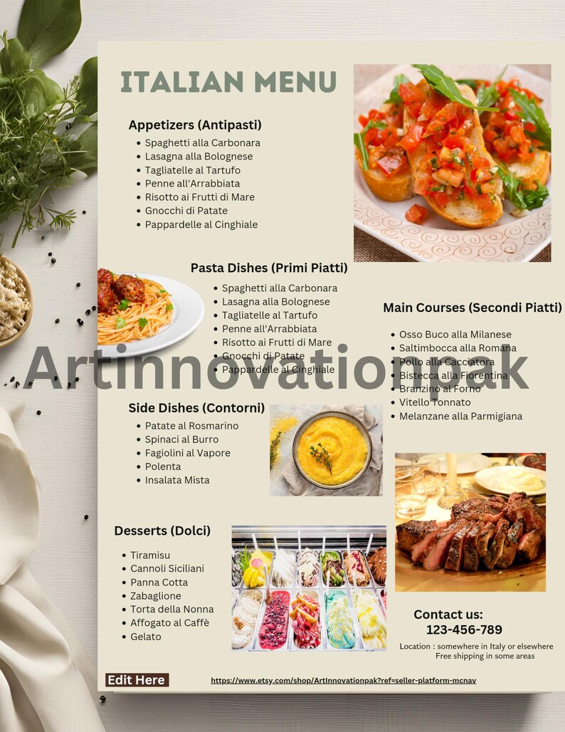 Editable Restaurant Menu Template Customizable Food Menu Design Perfect ...